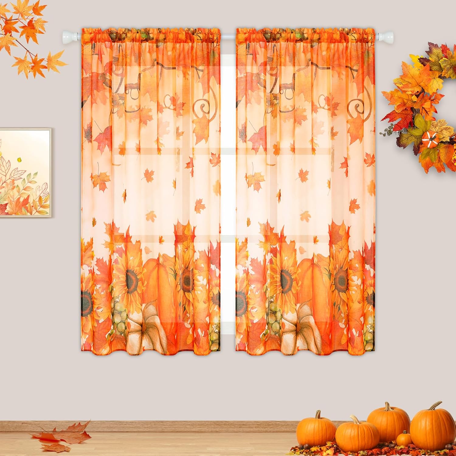 Amazon.com: FRAMICS Fall Sheer Curtains for Living Room 63 Inch Length ...