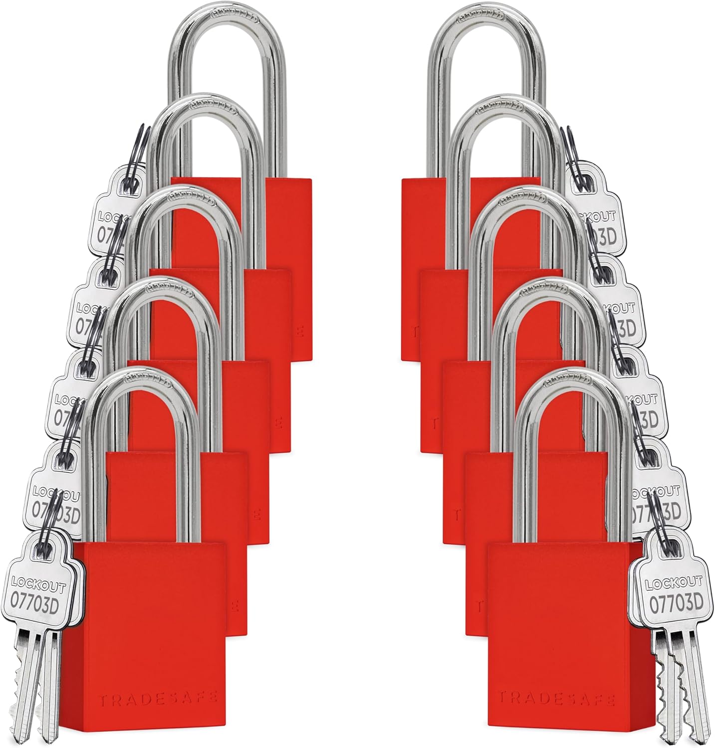 TRADESAFE Lockout Tagout Locks Set - 10 Red Aluminum Loto Locks, Lock ...