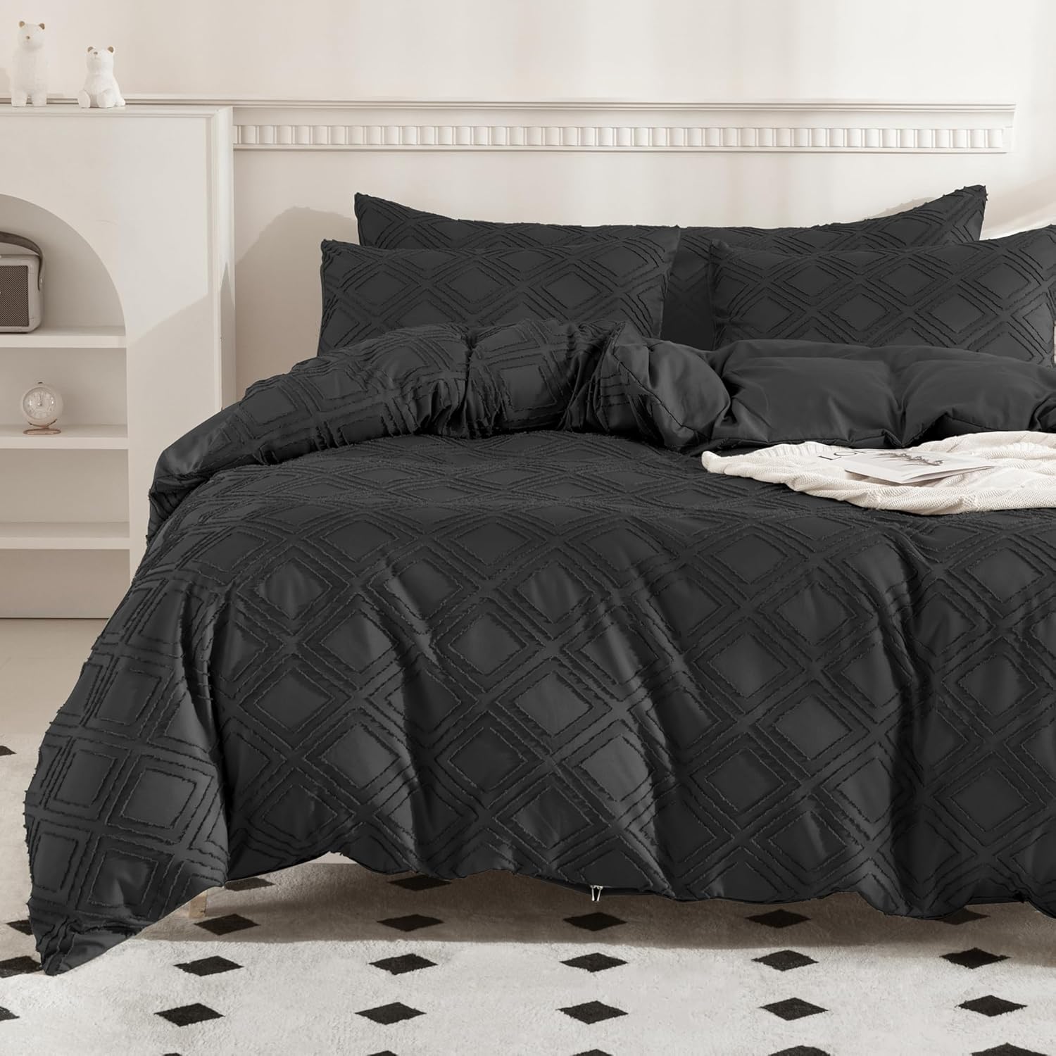 JELLYMONI Black Duvet Cover Full Size - 3 PCS Microfiber Tufted Duvet ...