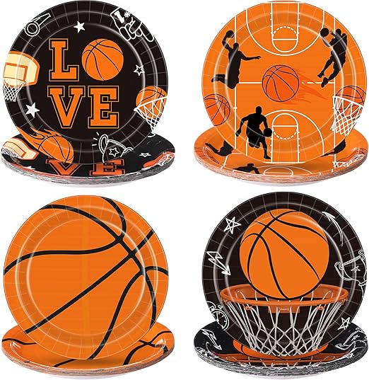 Amazon.com: Funnymoom 60 Pcs Basketball Paper Plates 9 Inch Sports ...