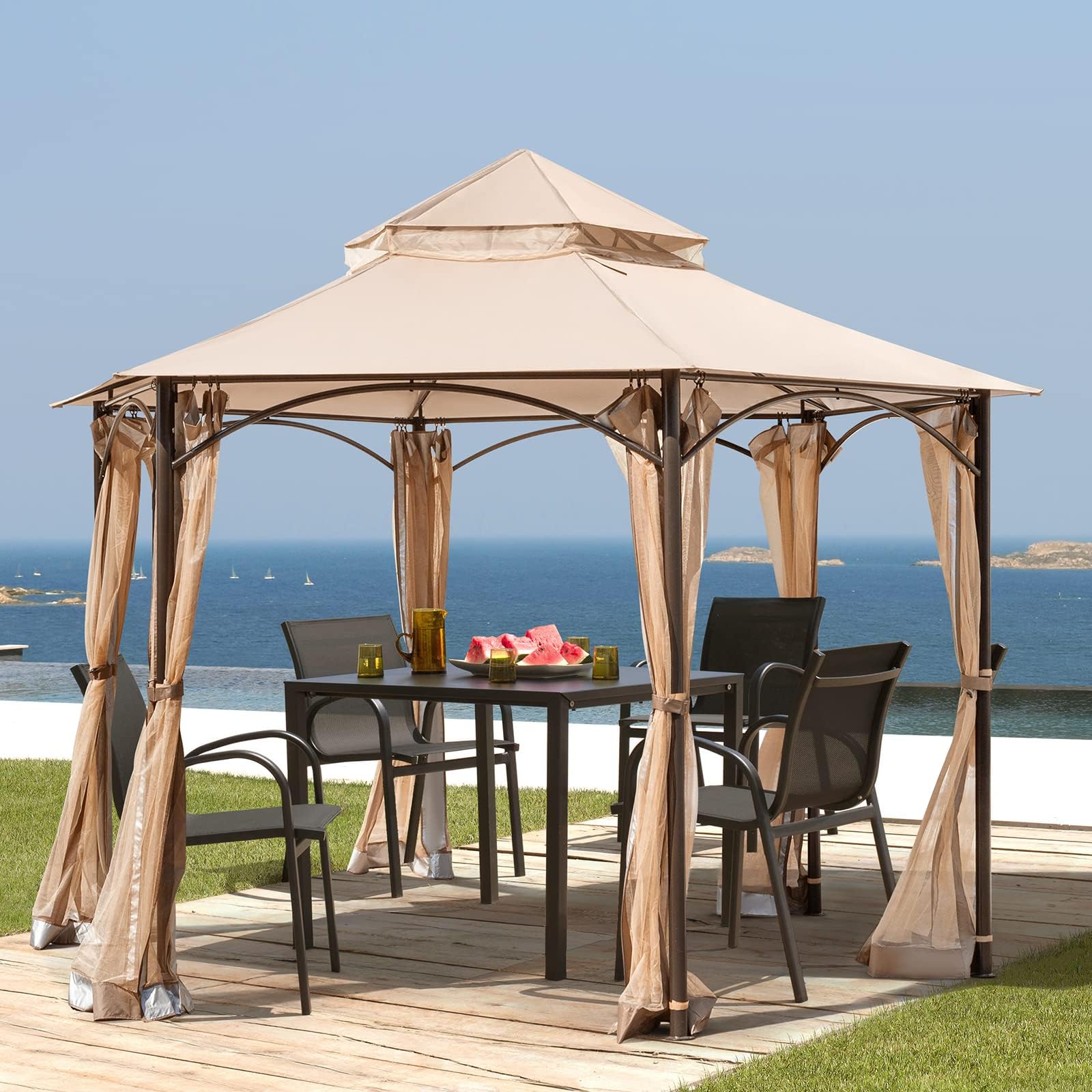 Amazon.com : Erinnyees 11'x11' Outdoor Canopy Gazebo, Patio Hexagonal ...