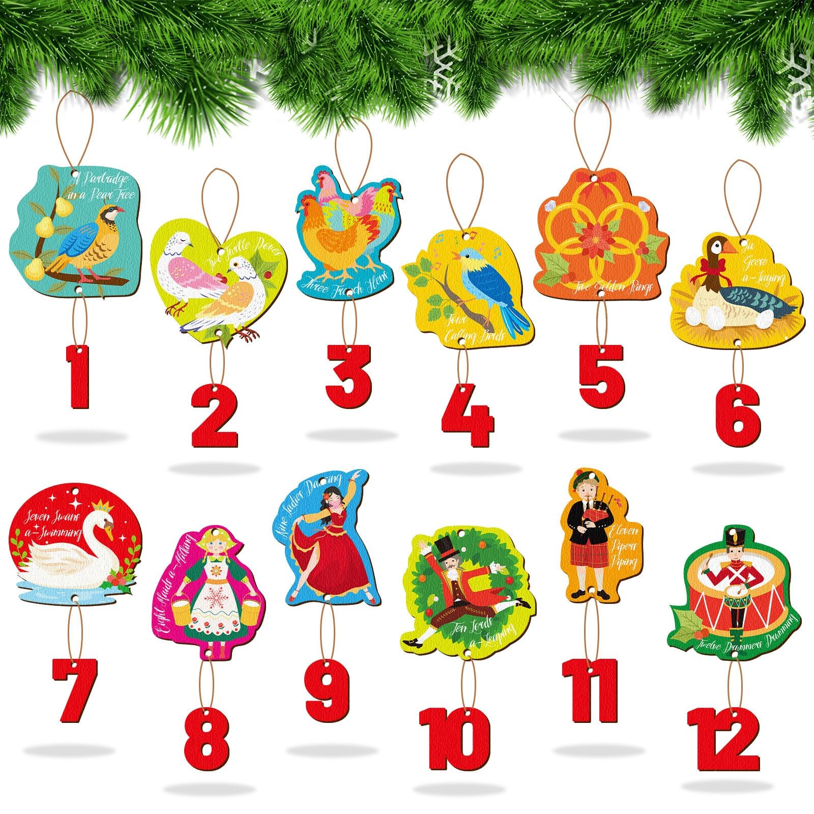 Amazon.com: DECYOOL 12 Days of Christmas Ornaments Wooden Christmas ...