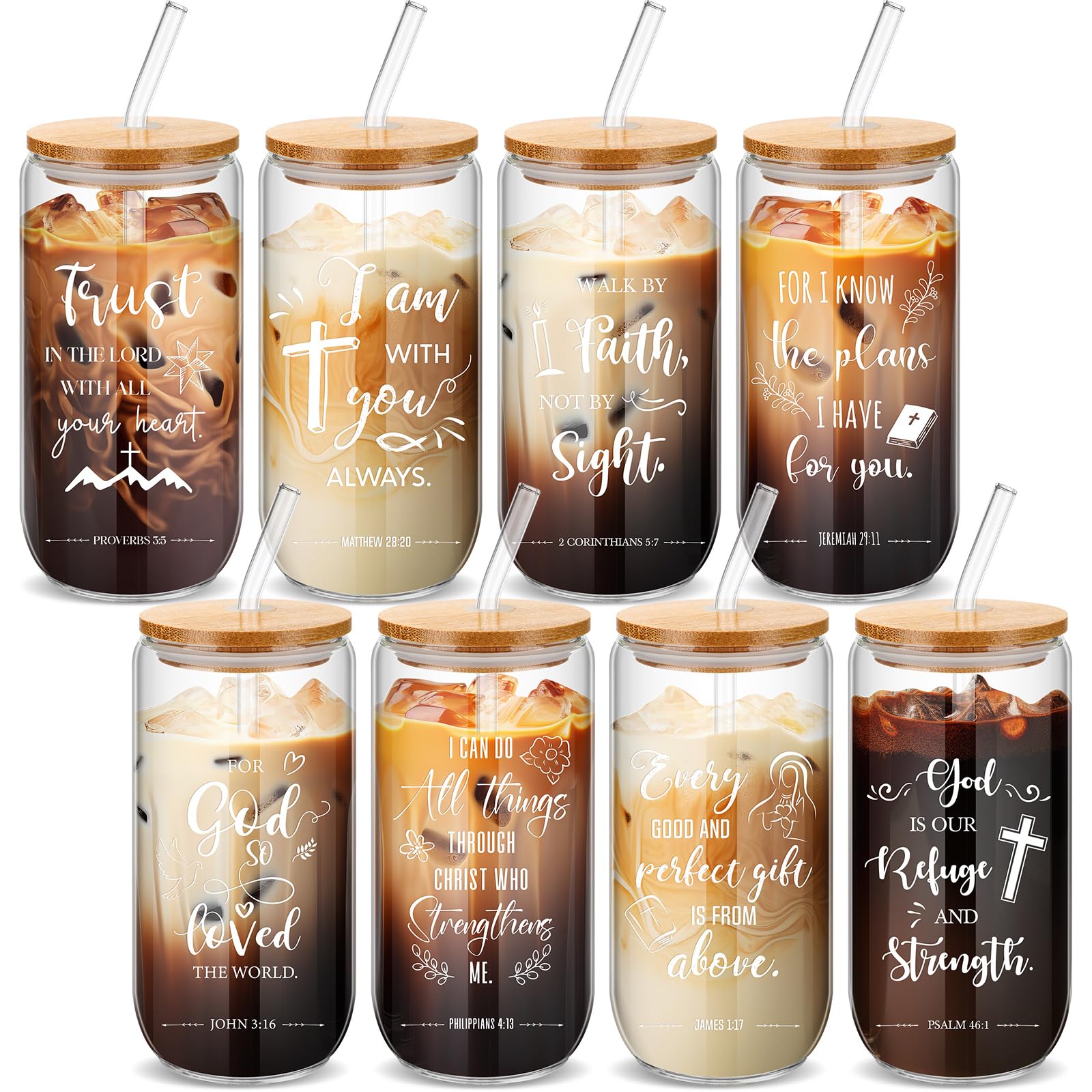Amazon.com | Skylety 8 Packs Christian Glass Cups with Lids and Straws ...