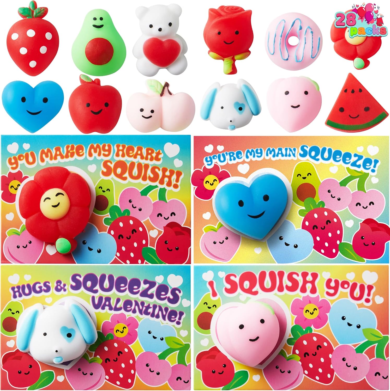 JOYIN 28 Packs Valentines Day Gift Cards with Mochi Squishy Toys ...