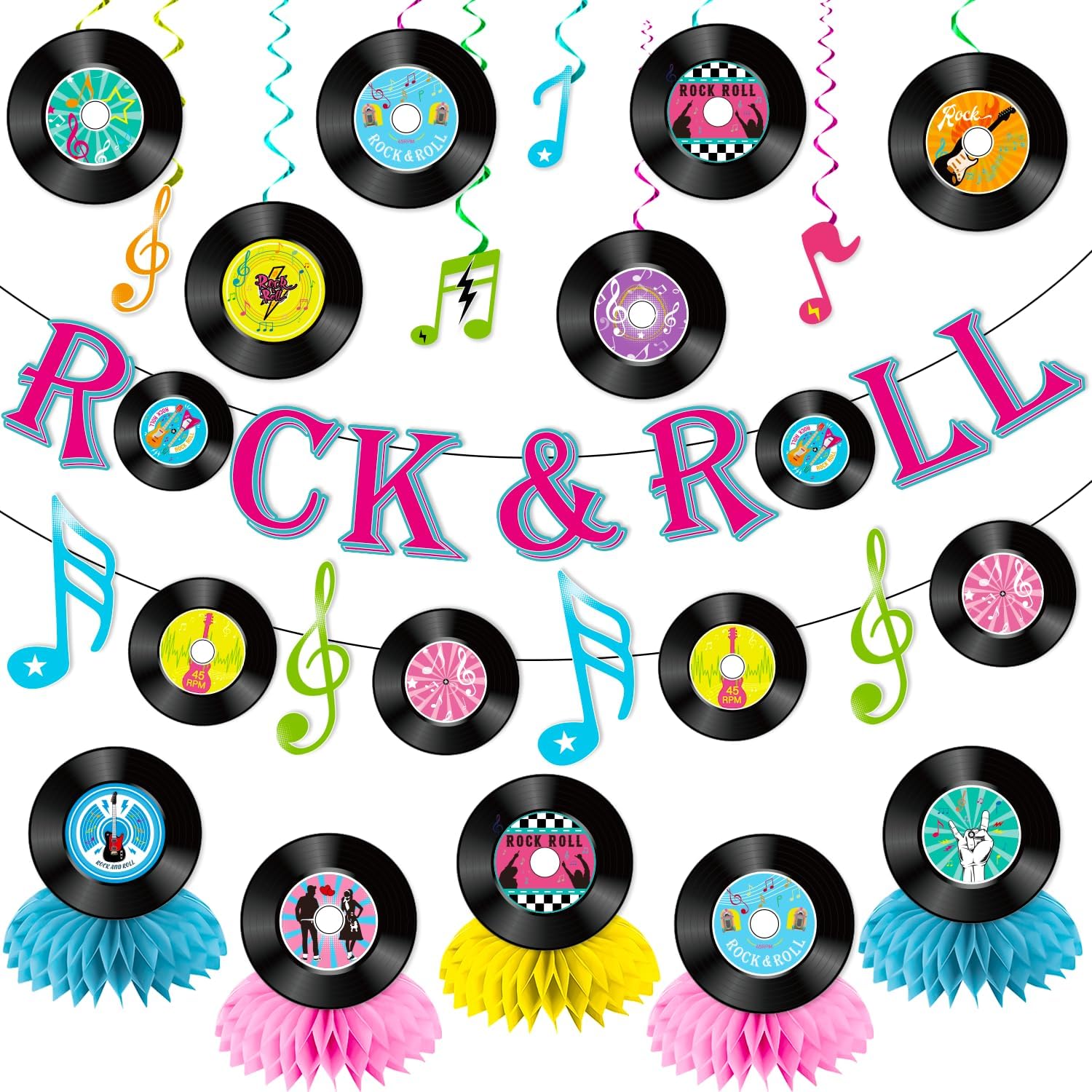 Amazon.com: LARRAZABAL Rock and Roll Birthday Party Decorations, Music ...