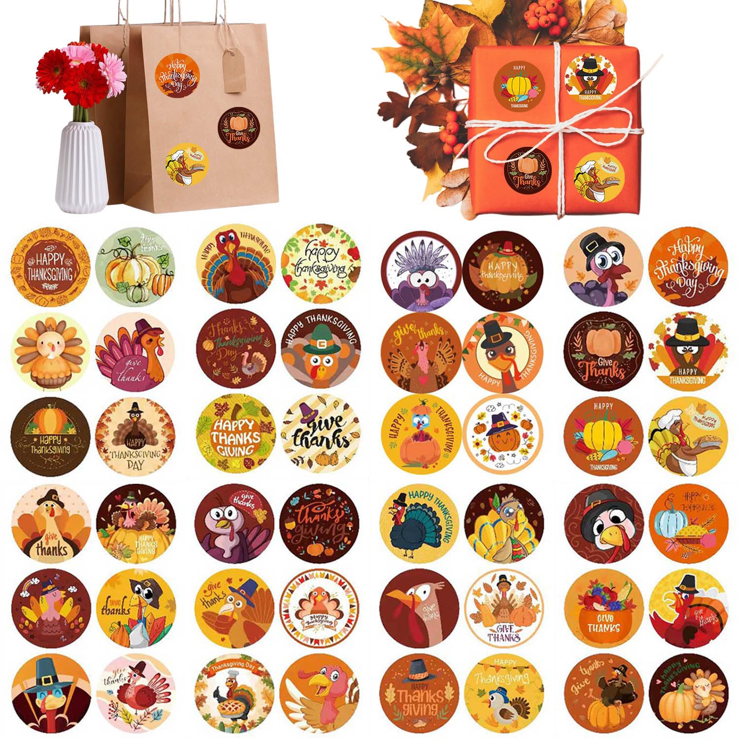 Amazon.com: 96PCS Thanksgiving Turkey Stickers Round Envelope Seal ...