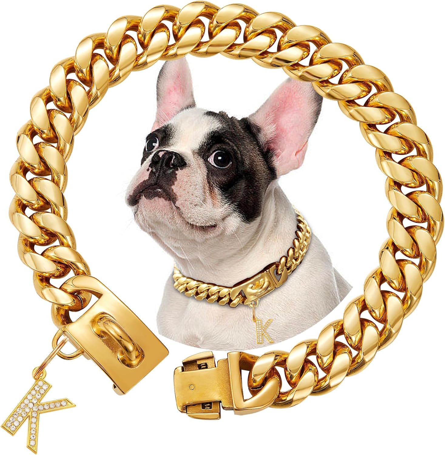 Gold Dog Chain Collar with Buckle,14MM Wide，Strong Steel Metal Chains ...