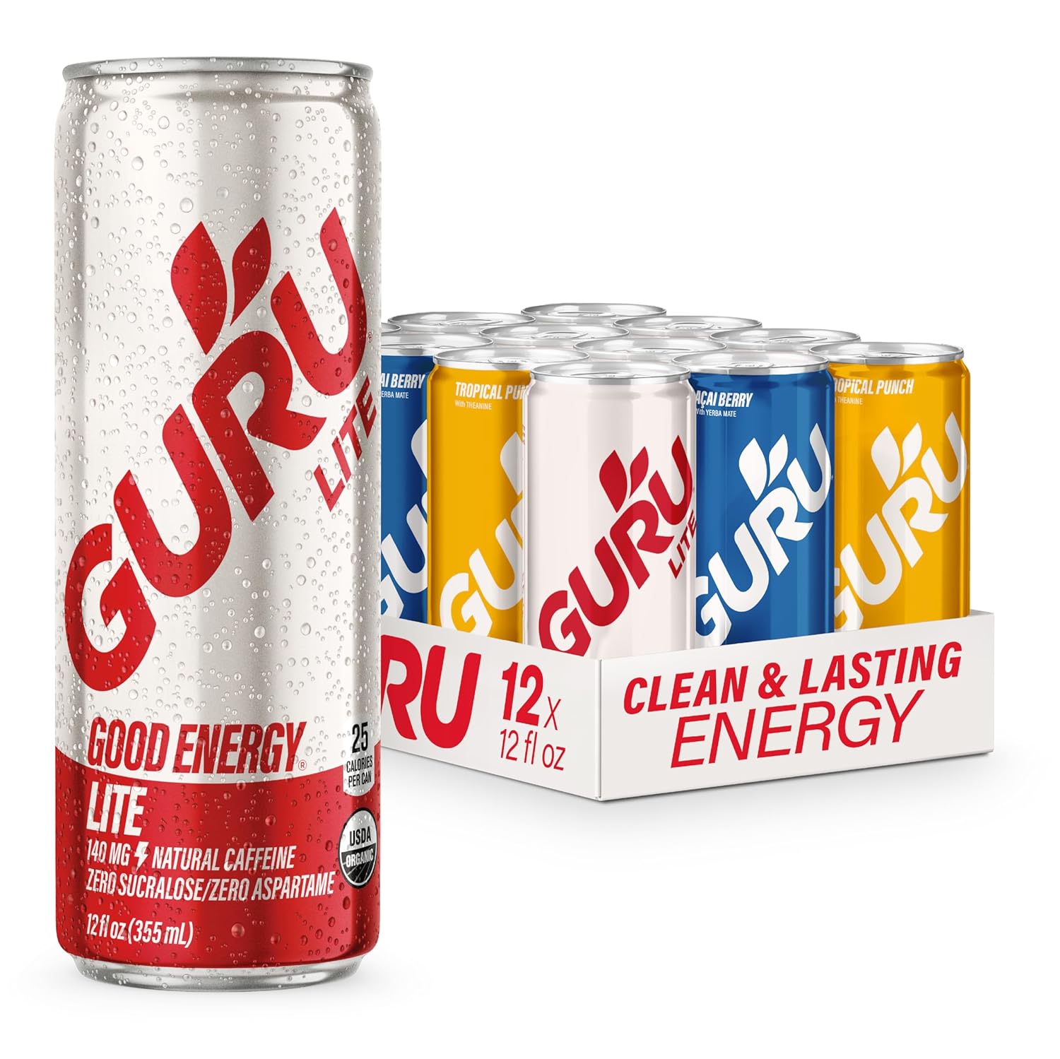 Amazon.com : GURU Organic Energy Drinks Variety Pack, Clean Energy ...