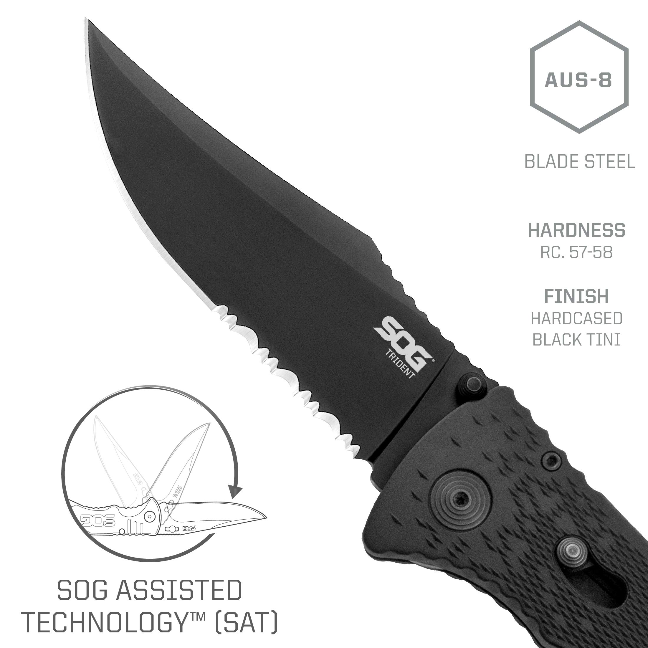 Buy SOG Folding Knife Pocket Knife Trident Tactical Opening Knife with ...