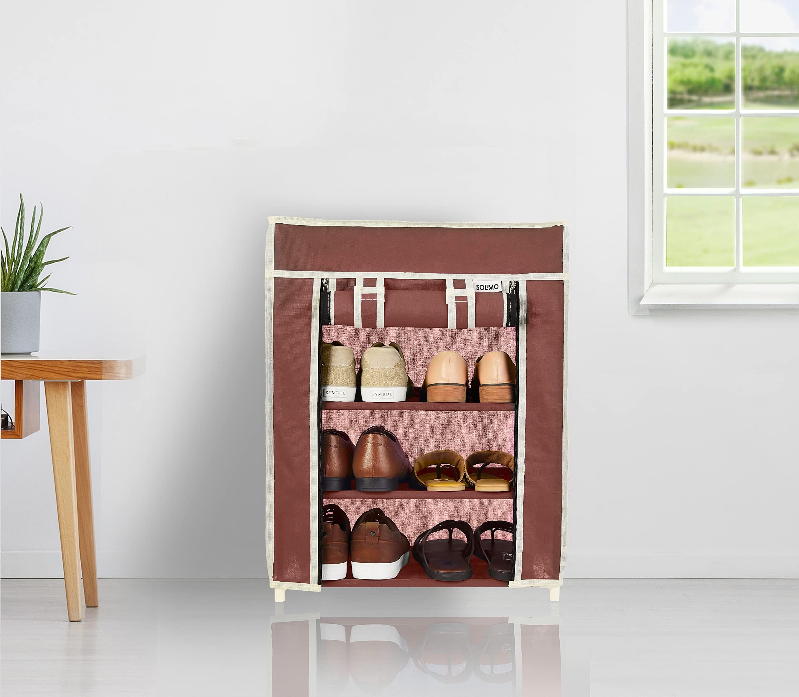 Amazon Brand - Solimo Alloy Steel Foldable Shoe Rack, 4 Layer, Brown ...