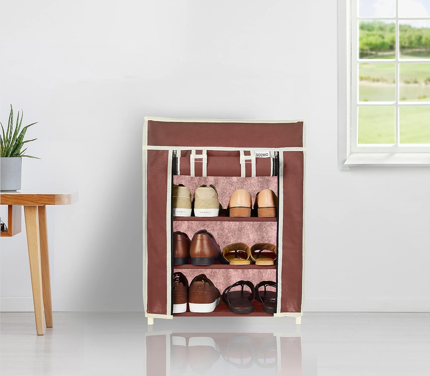 Amazon Brand - Solimo Alloy Steel Foldable Shoe Rack, 4 Layer, Brown ...