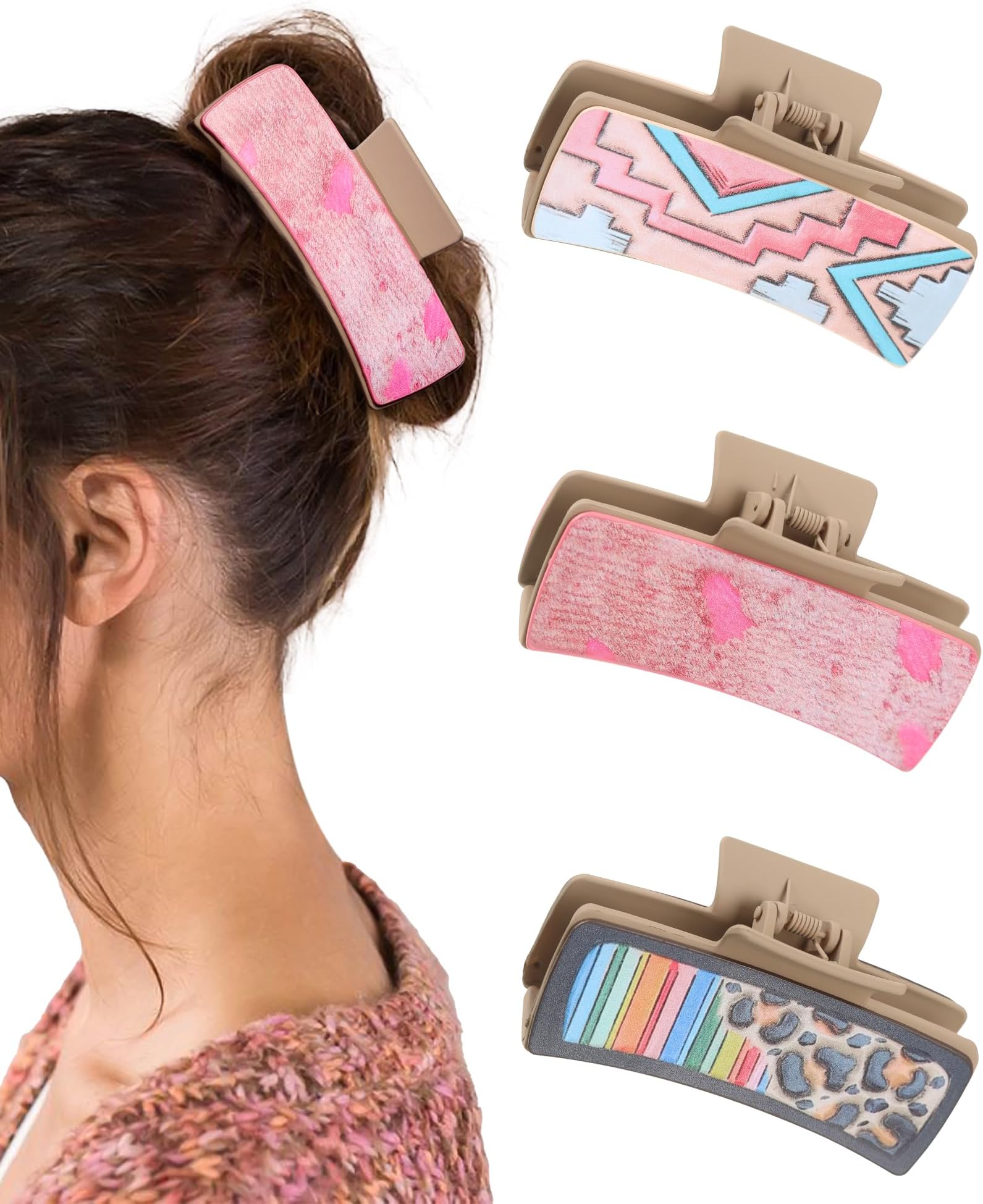 Amazon.com : WELROG Western Hair Clips, 3 Pcs Leather Square Claw Clips ...