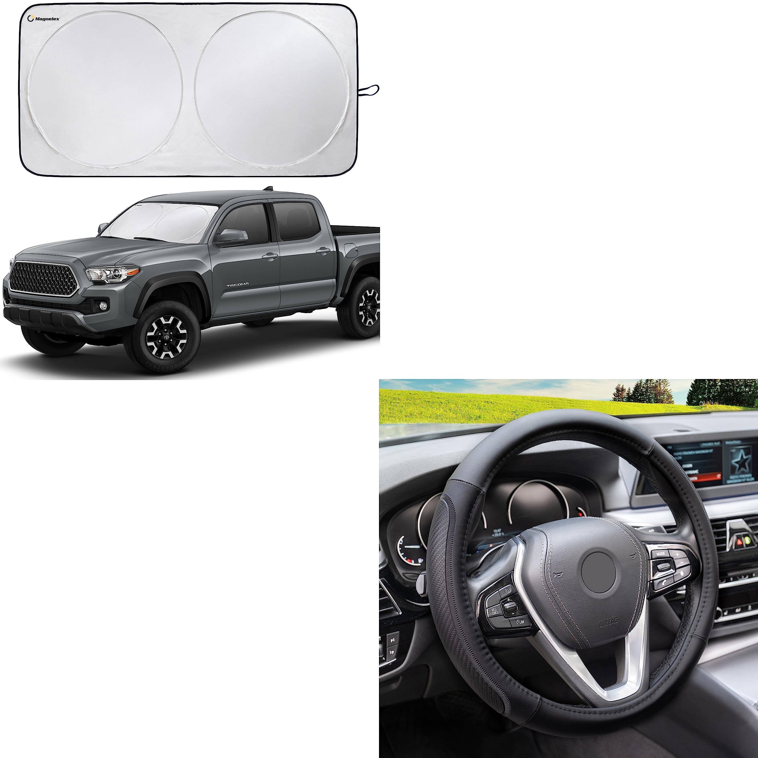 Amazon.com: Car Windshield Sun Shade (Medium Size) and Steering Wheel ...