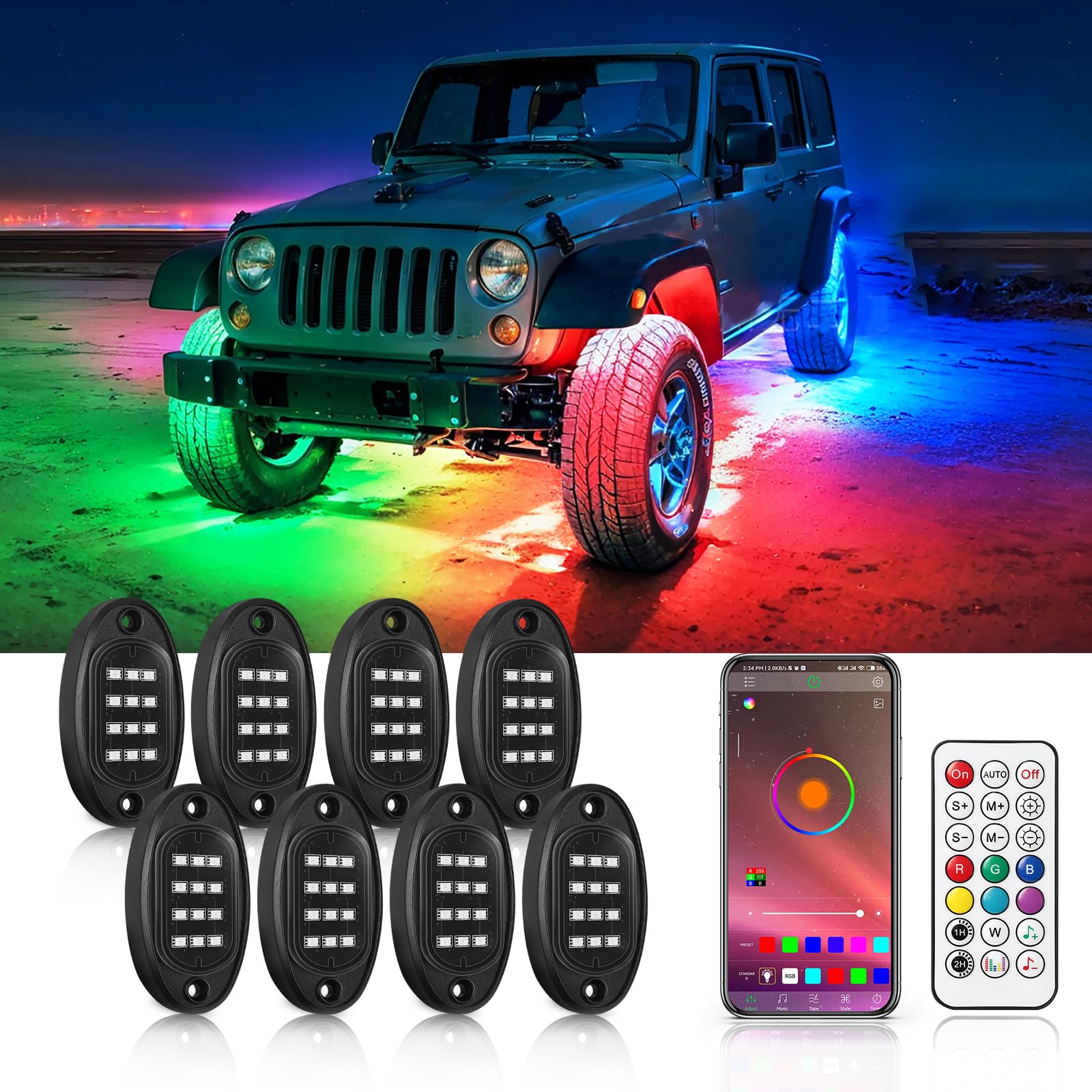 Snapklik.com : 8Pods Dream Color RGB+IC LED Rock Lights, Underglow Lights