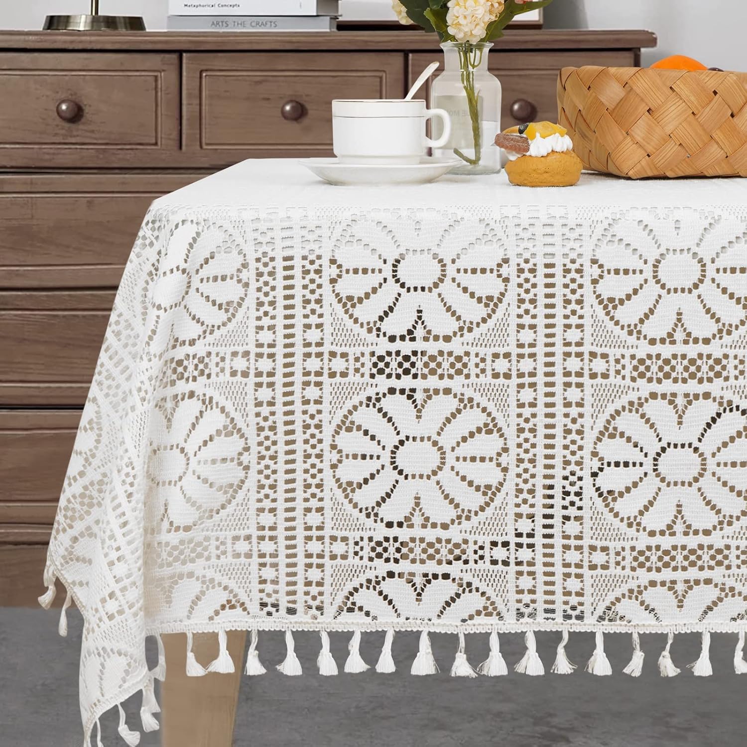 Amazon.com: VERTKREA Lace Table Cloth 60x84 Inch, White Lace Overlay ...