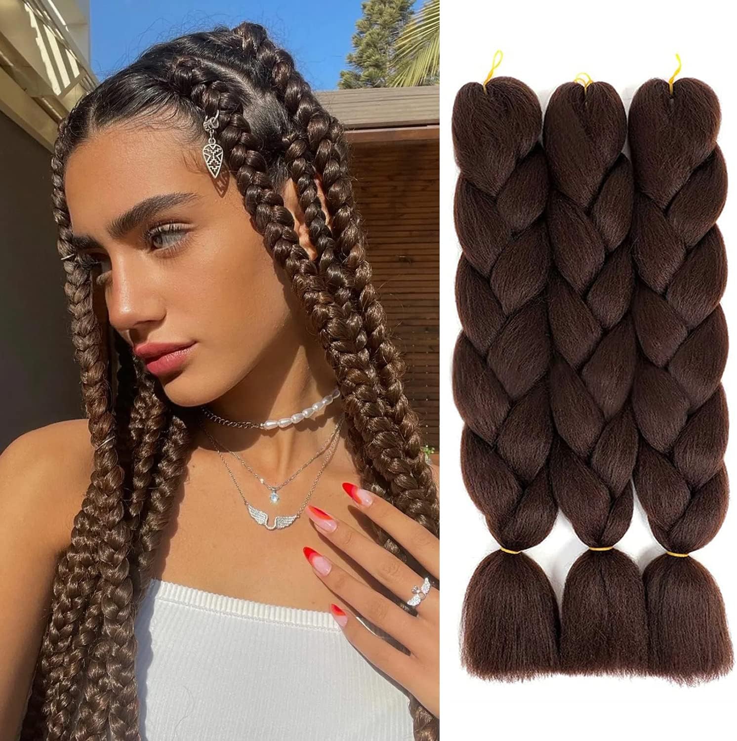 FanLin Jumbo Braiding Hair Extensions Black-Brown Synthetic 24 Inch 3 Packs Ombre Colorful Box ...