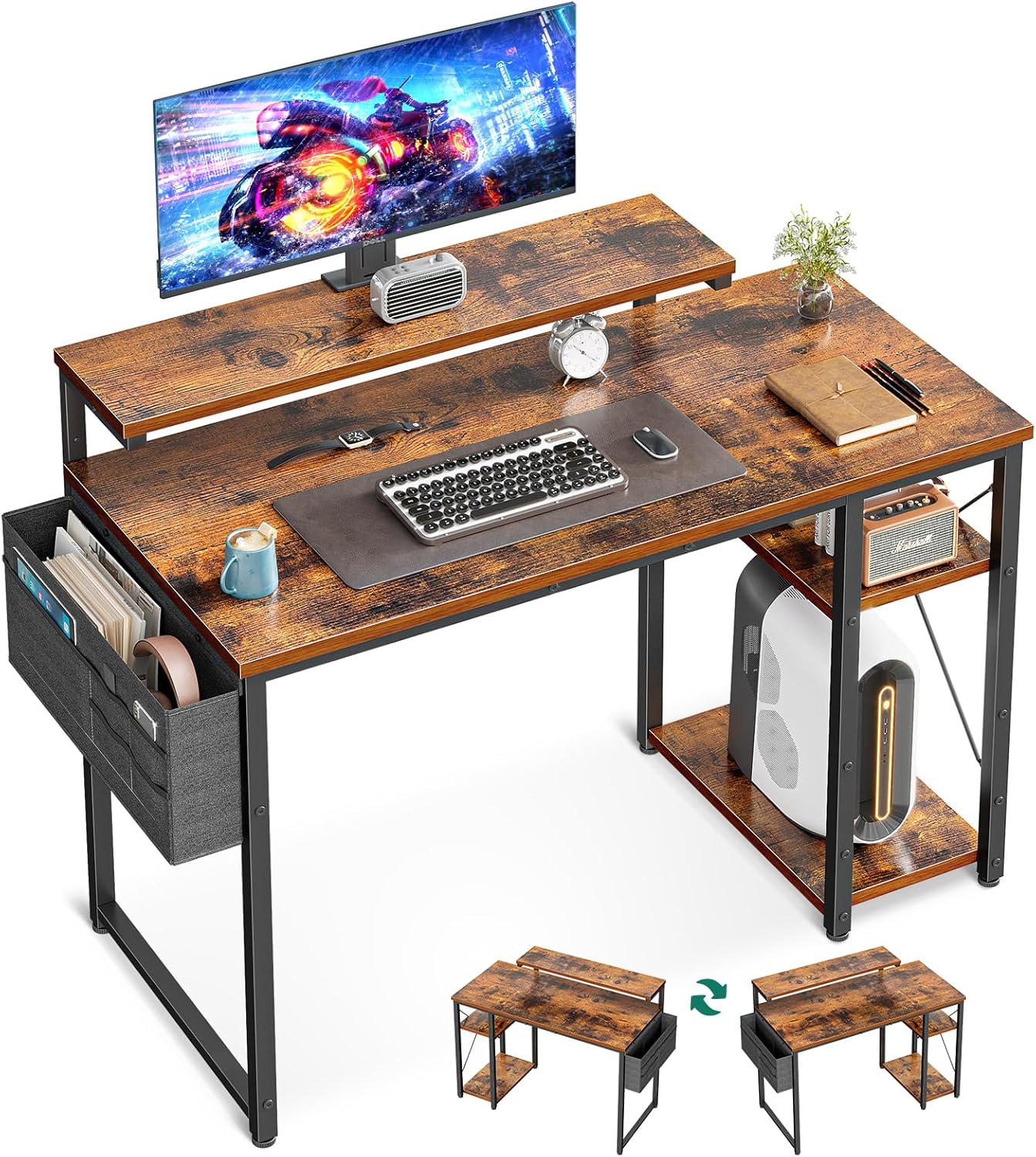 Amazon.com: AODK 40 Inch Computer Desk with Adjustable Monitor Stand ...