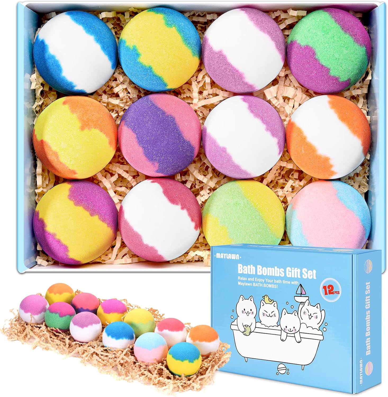 Maylawn Bath Bombs Gift Set, 12-Pieces Handmade Fizzy Bubble Bath Bombs ...
