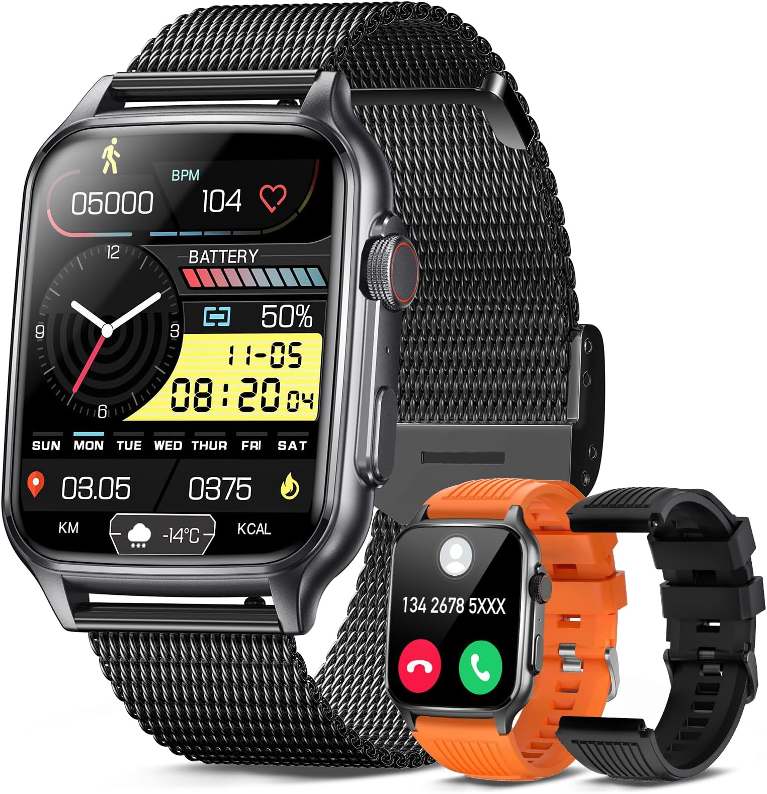 Amazon.com: Smart Watches for Men with 3Bands, 1.96" HD Large Screen ...