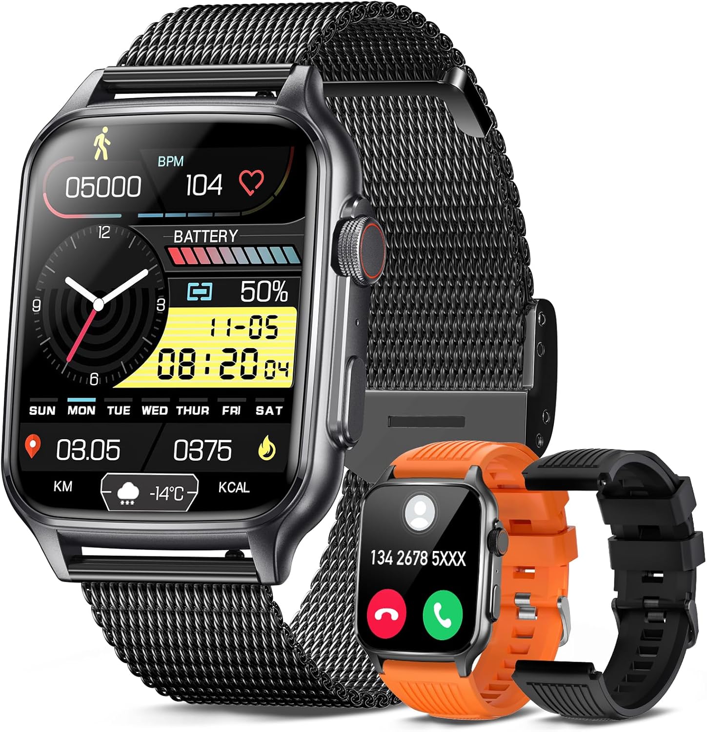 Amazon.com: Smart Watches for Men with 3Bands, 1.96" HD Large Screen ...