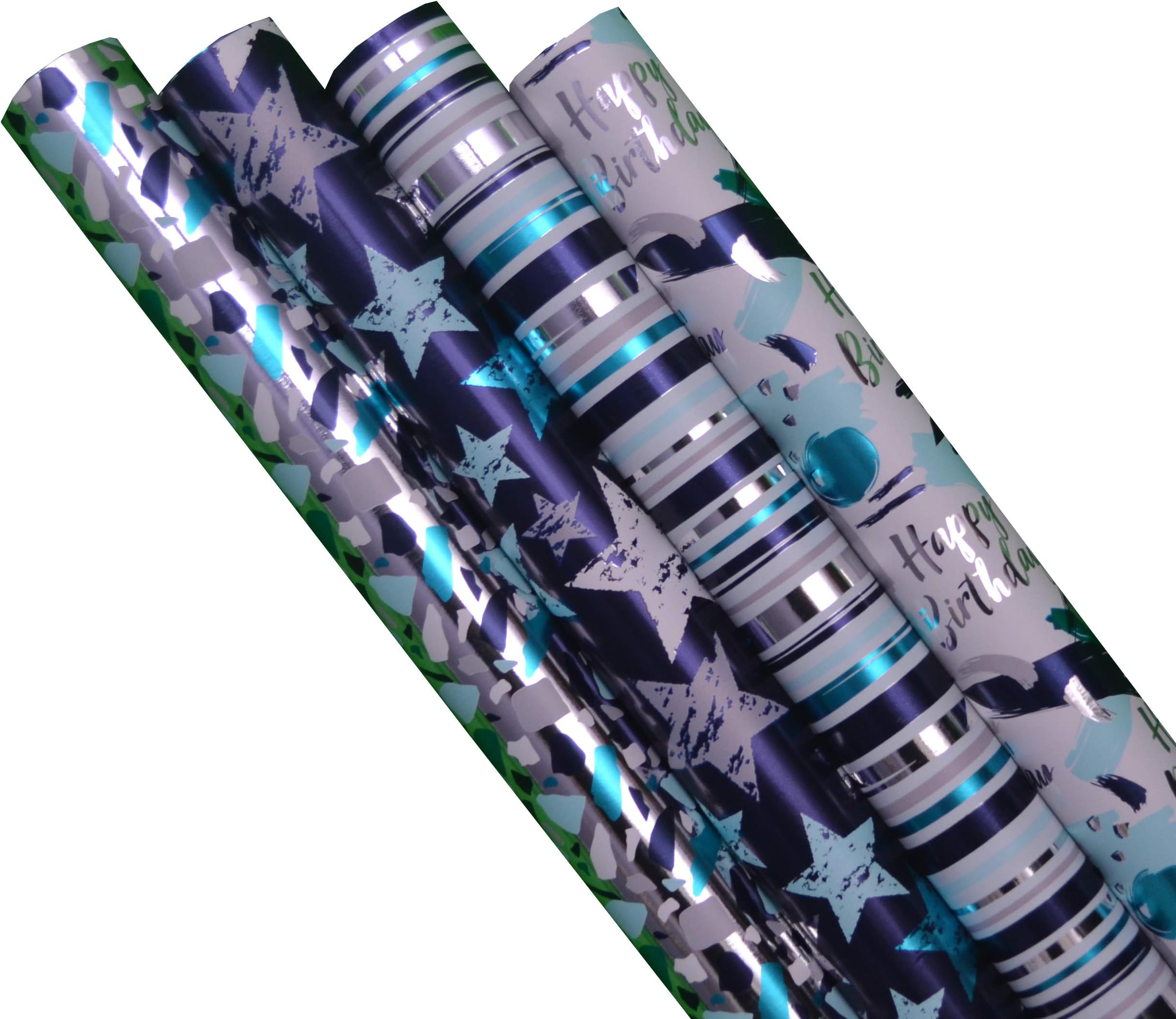 Pack of 4 x 3M Happy Birthday Gift Wrapping Paper roll - Perfect for ...