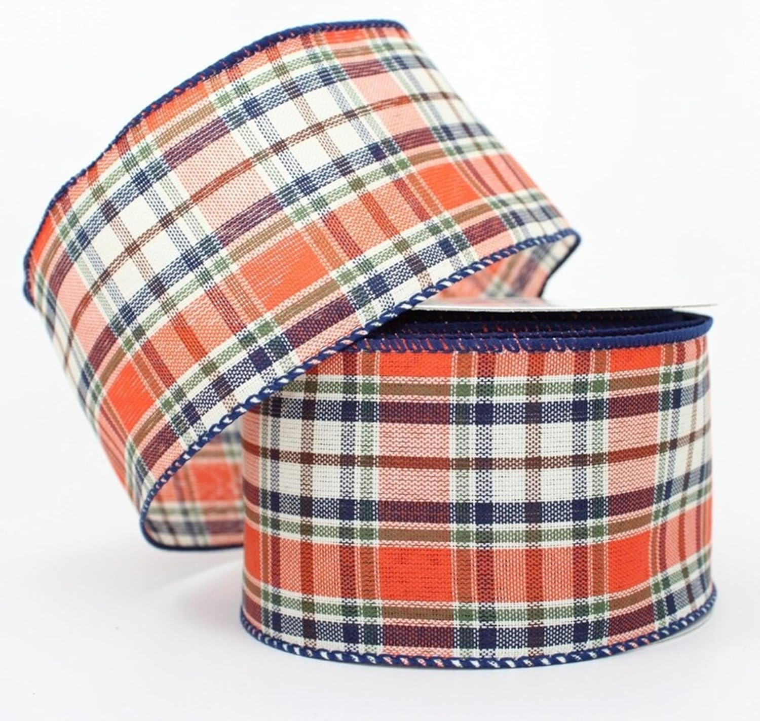 Amazon.com: 10 Yards Burnt Orange Navy Fall Plaid Wired Ribbon, Fall ...