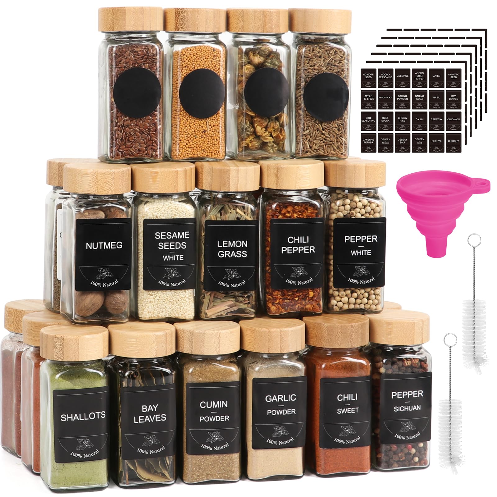 Amazon.com: 36pcs 4oz Spice Jars with Bamboo Lids, Glass Spice Jars ...