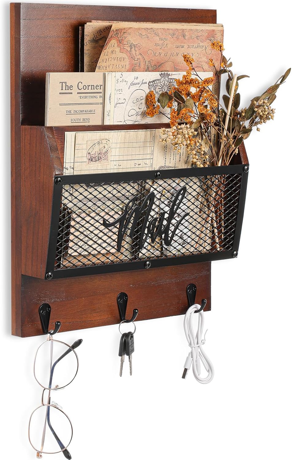 Amazon.com : Yalikop 2 Tiered Wall Mounted Mail Organizer Keys and Mail ...