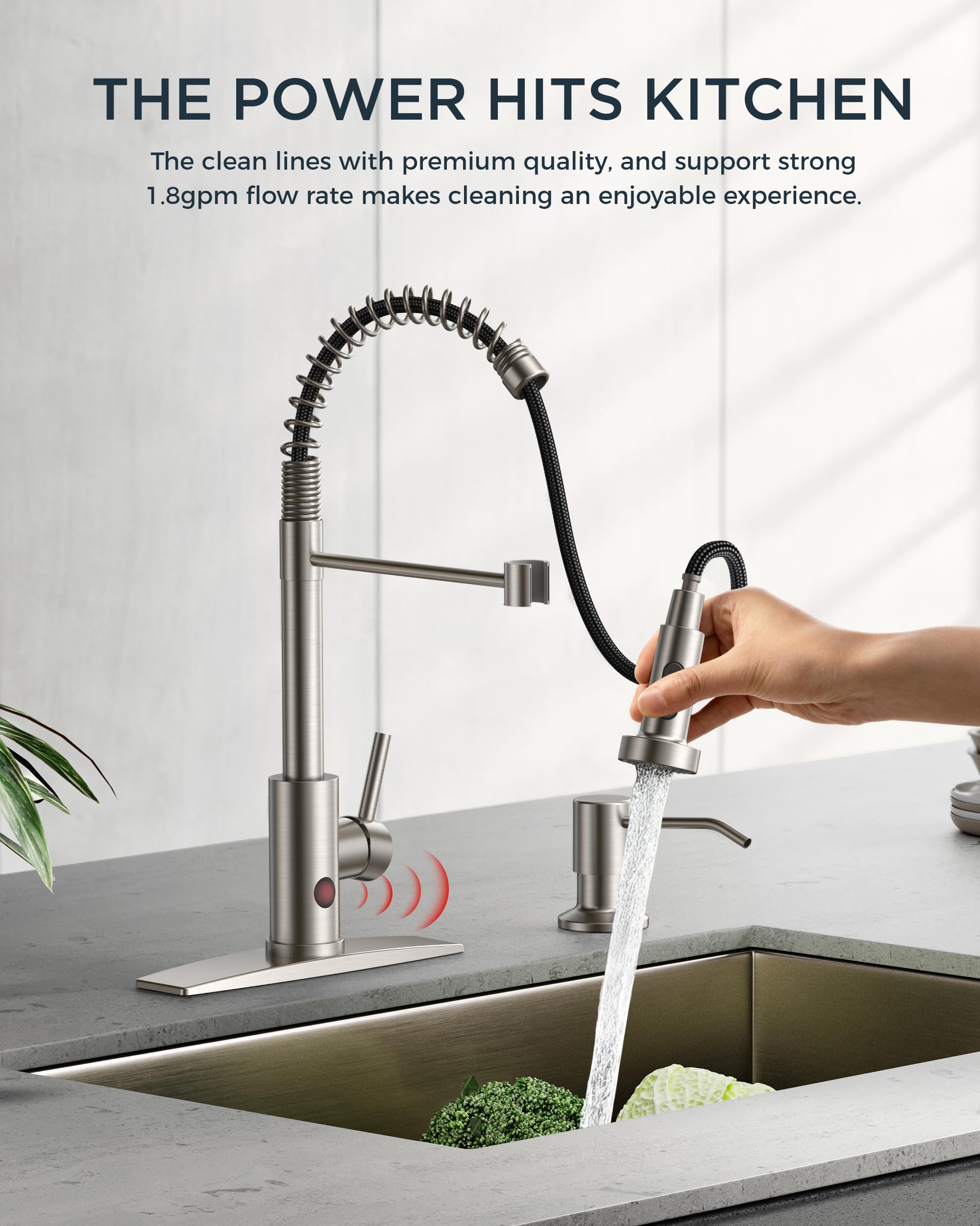 Snapklik.com : FORIOUS Touchless Kitchen Faucet Brushed Nickel, Smart ...