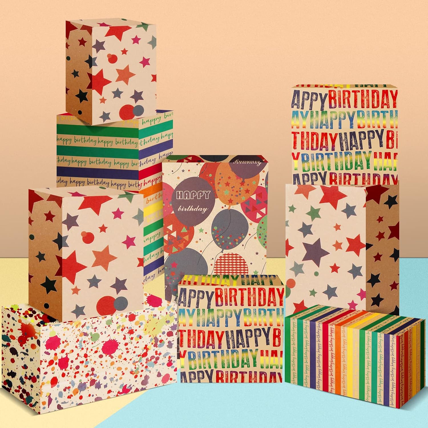 Prasacco 5 Sheets Kraft Gift Wrapping Paper, Birthday Wrapping Paper ...