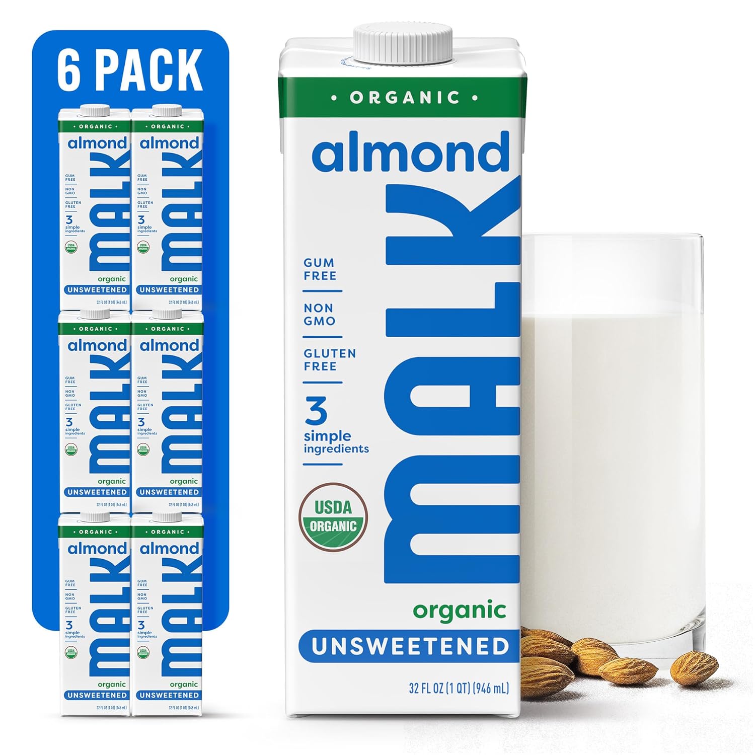 Amazon.com: MALK Almond Milk Unsweetened (32oz, Pack of 6) - Shelf ...