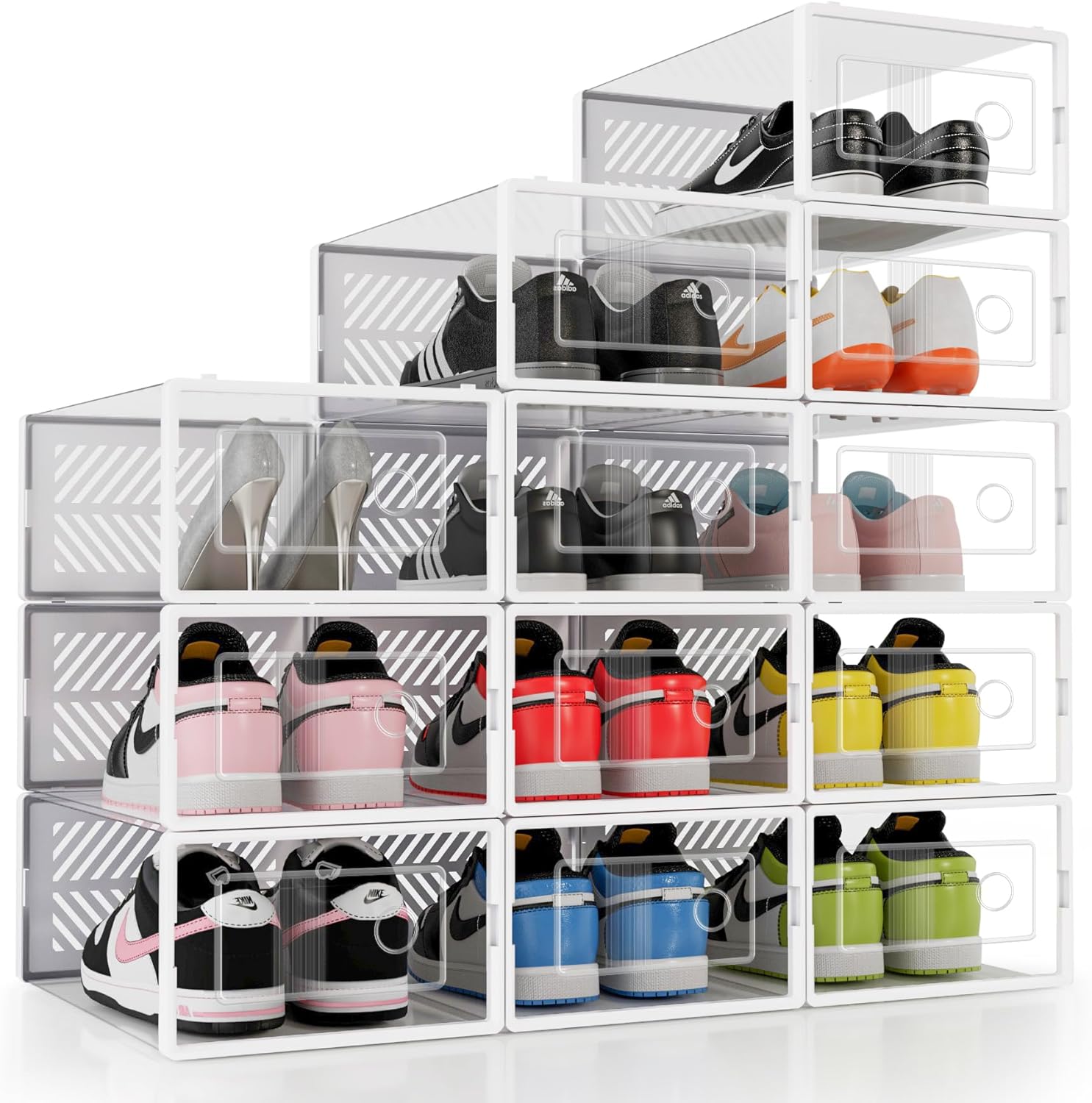 Amazon.com: NEXZO Plastic Shoe Storage Boxes 12 Pack Xlarge Clear ...