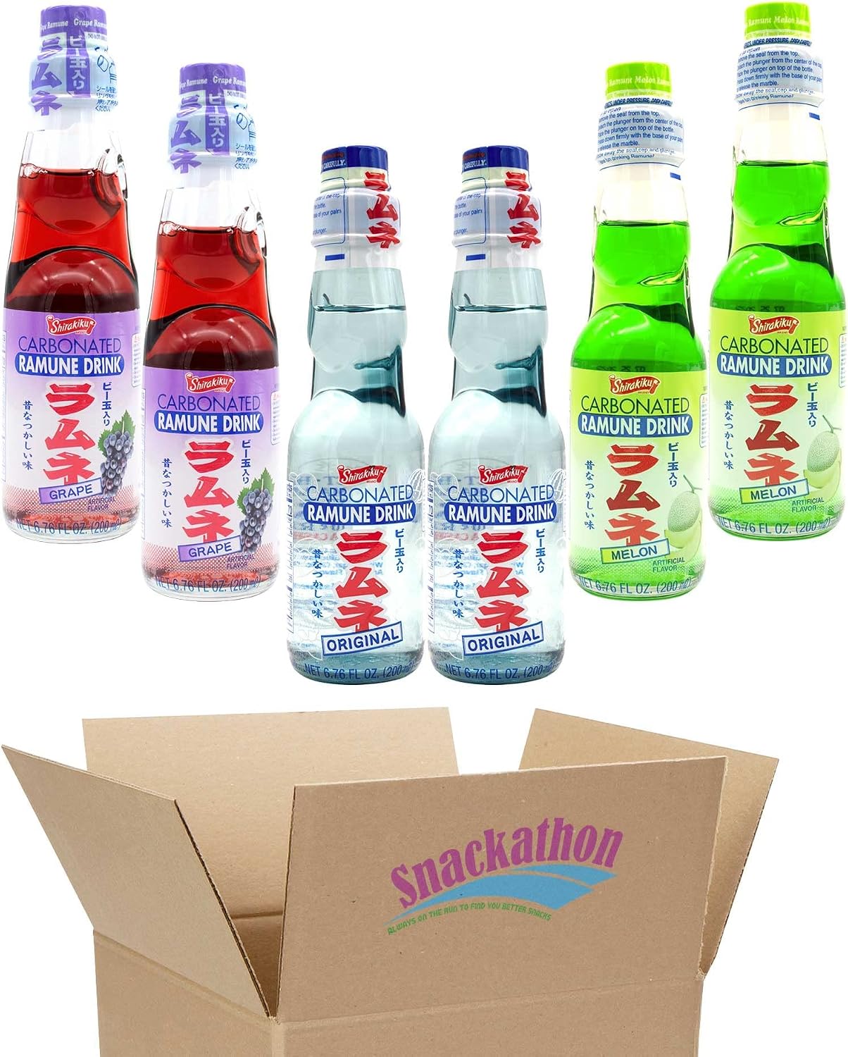 Ramune - Refresco japonés, paquete variado, original, uva, melón, 2 ...