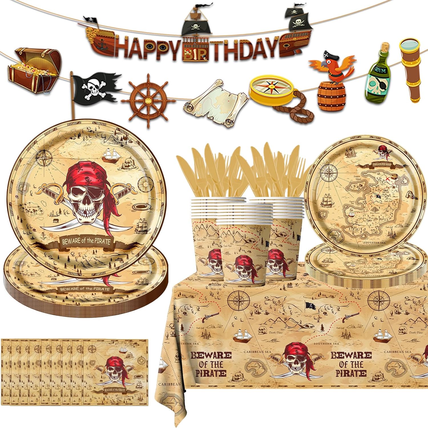 Amazon.com: Pirate Party Supplies - 142Pieces Beware of the Pirate ...