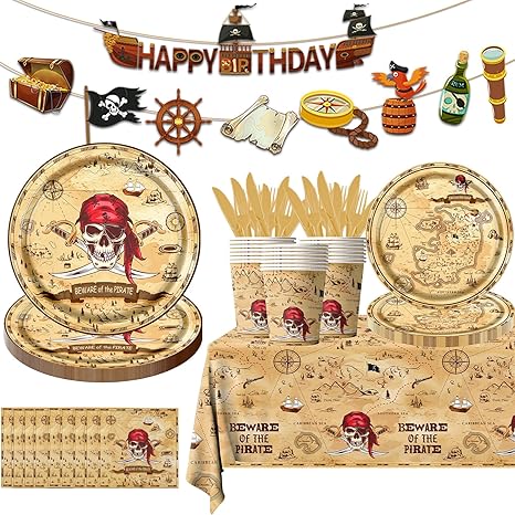 Amazon.com: Pirate Party Supplies - 142Pieces Beware of the Pirate ...