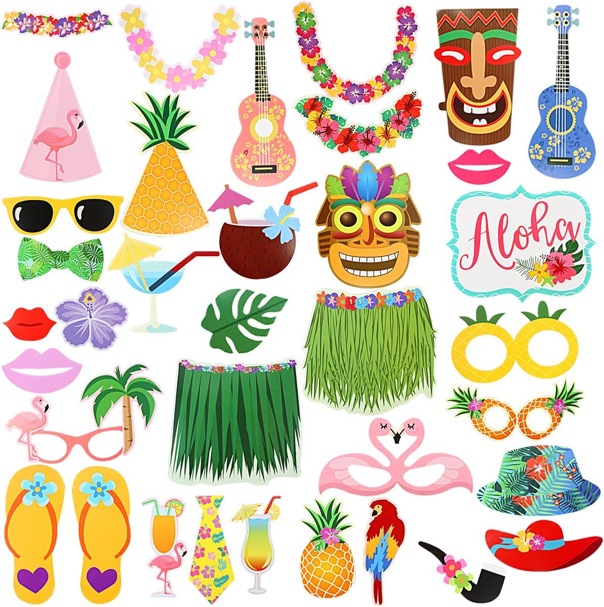 Amazon.com: HOWAF Luau Tropical Party Photo Booth Props, Hawaiian ...
