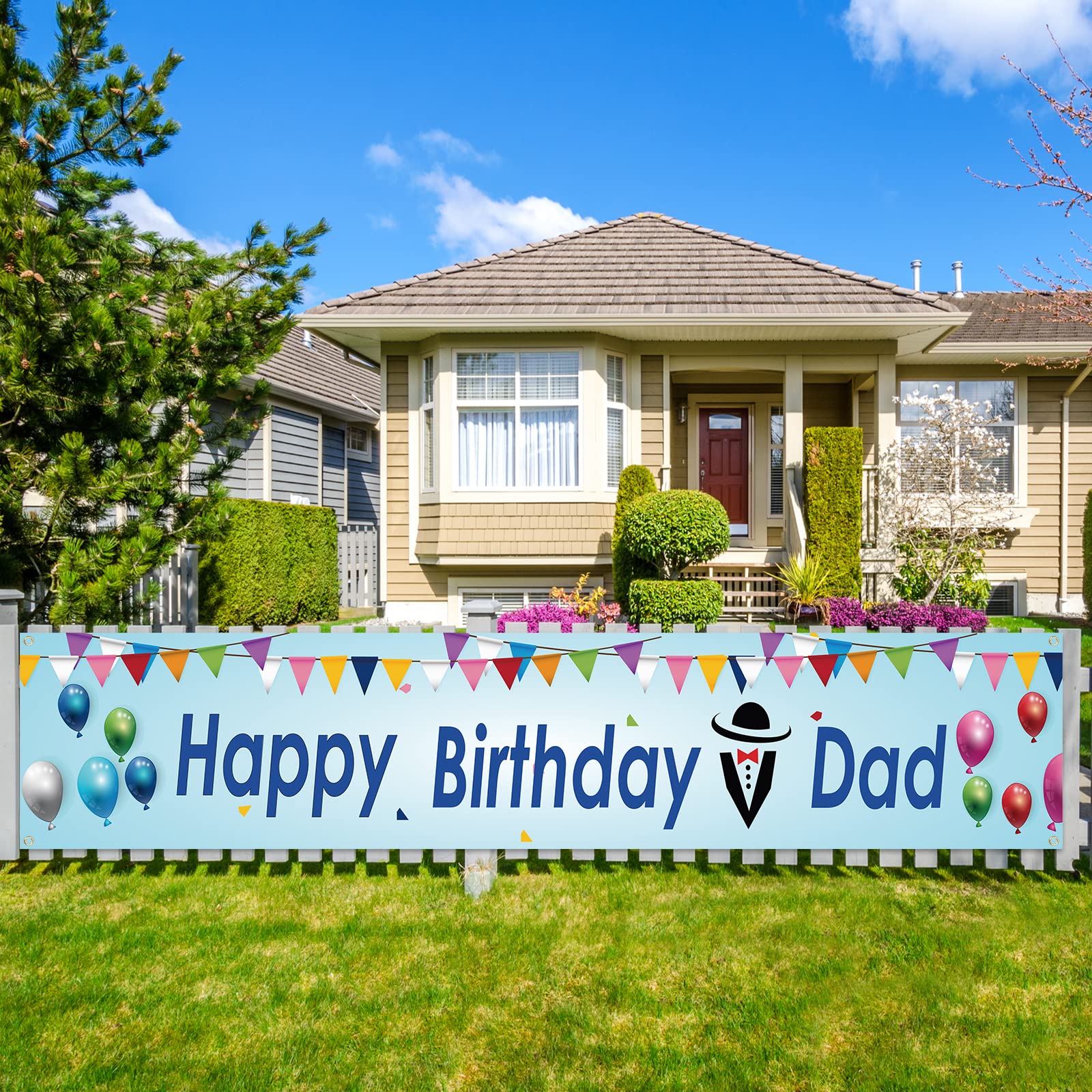 Blue Large Happy Birthday Dad Banner Mens Birthday Decorations Father ...