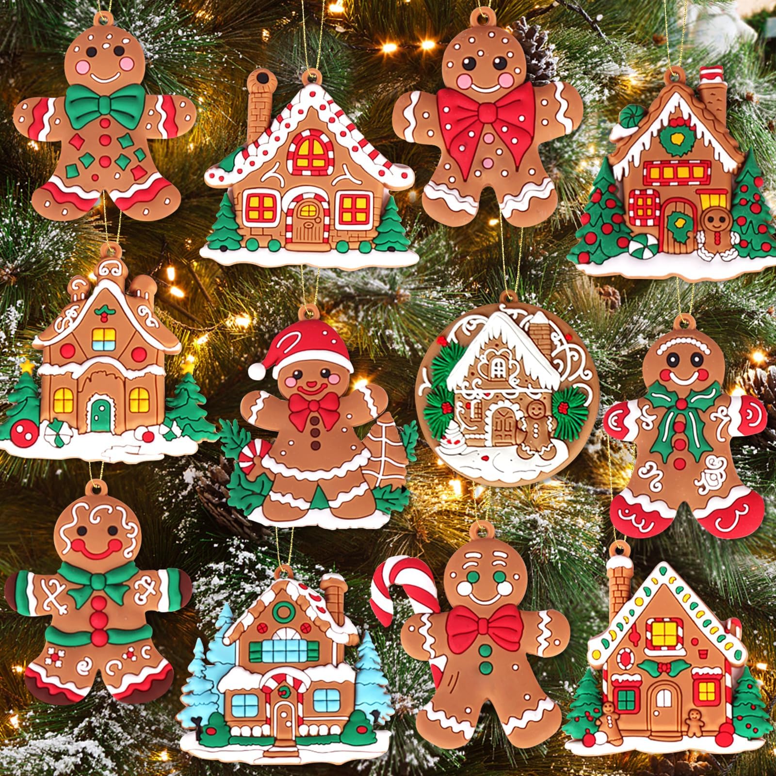 Amazon.com: 12 PCS Gingerbread Christmas Ornaments - Christmas Tree ...