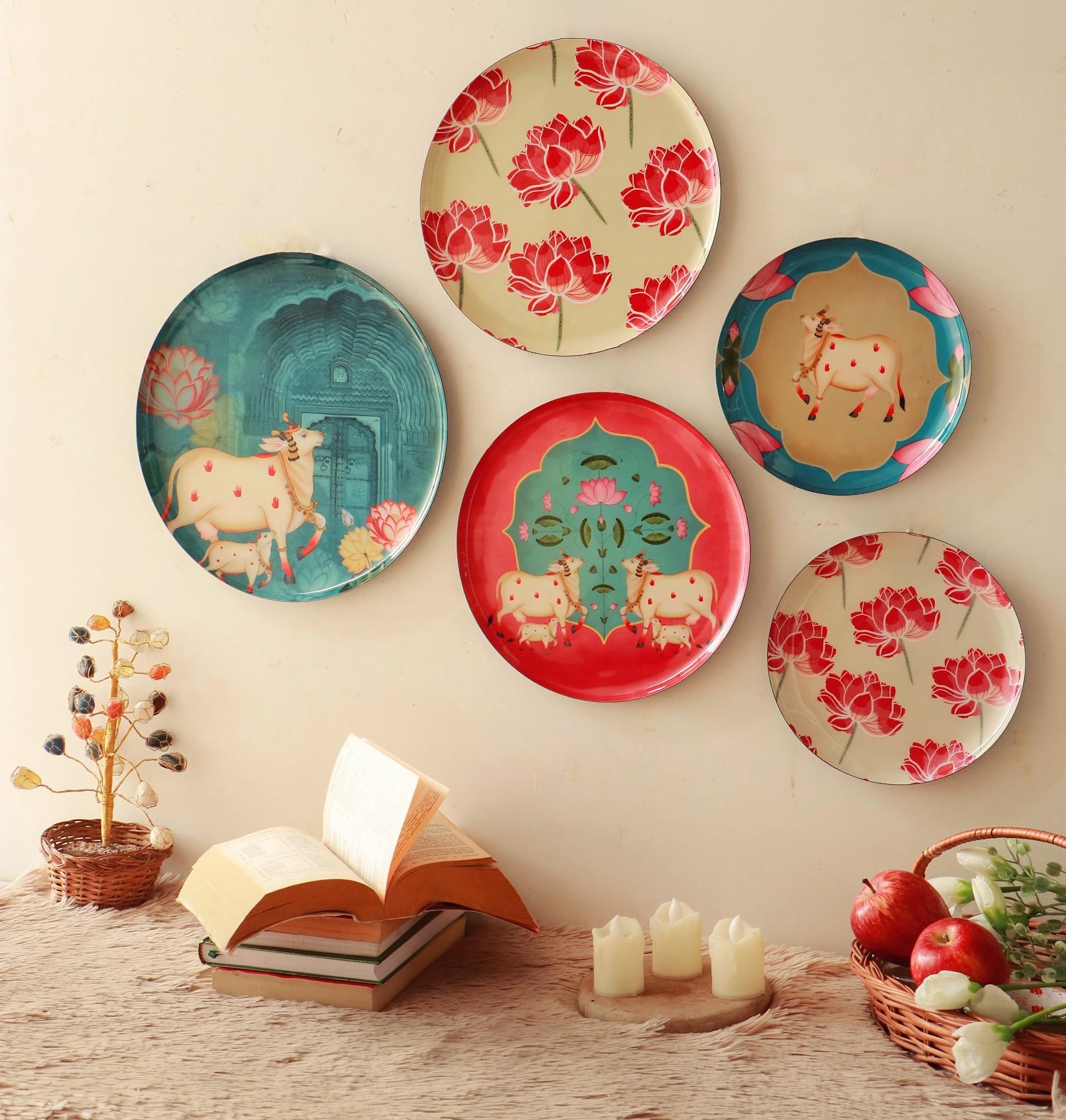 RITUALISTIC Pastel Pichwai Iron Wall Plates- Set of 5 (Multicolor ...