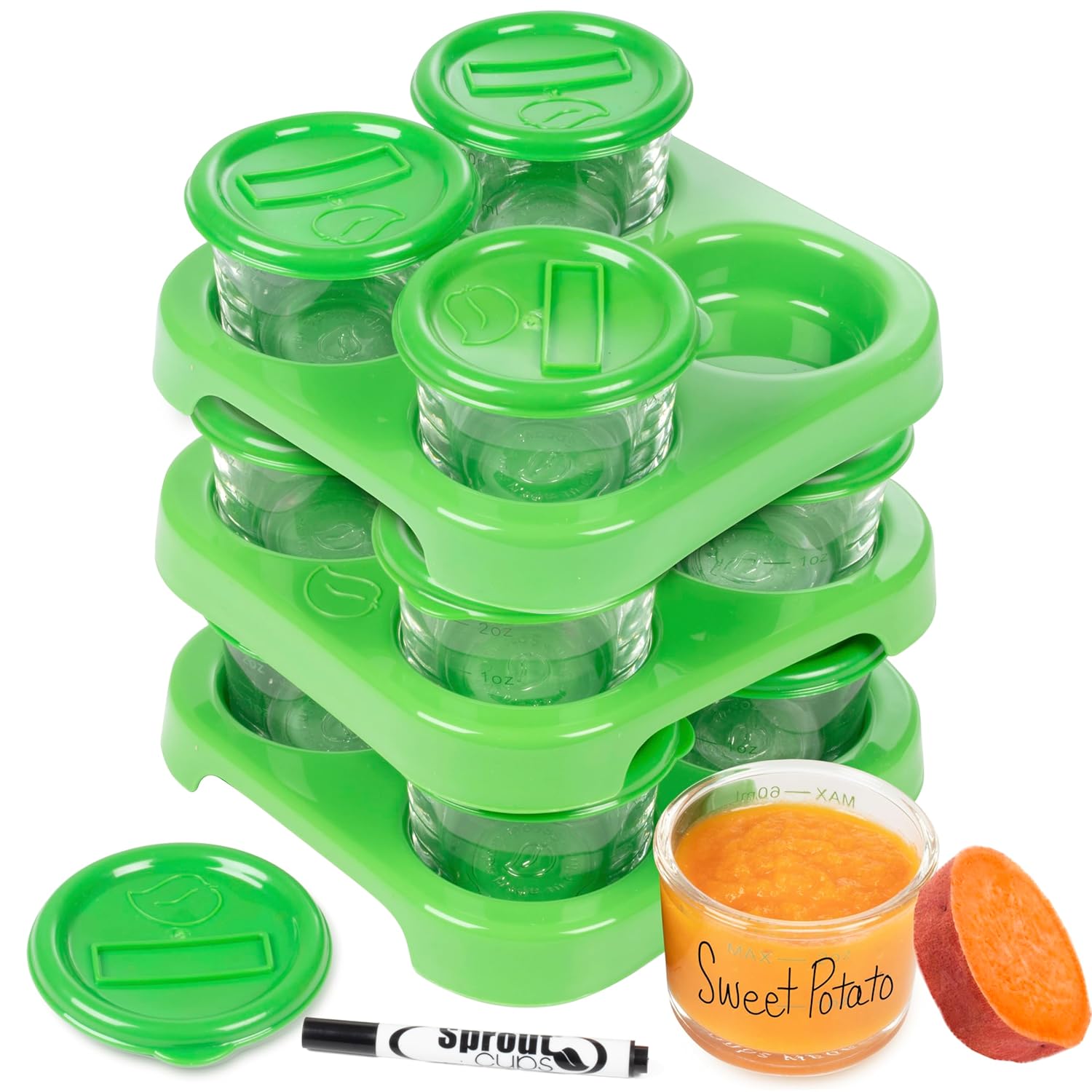 Amazon.com : Sprout Cups Glass Baby Food Storage Containers w Write ...