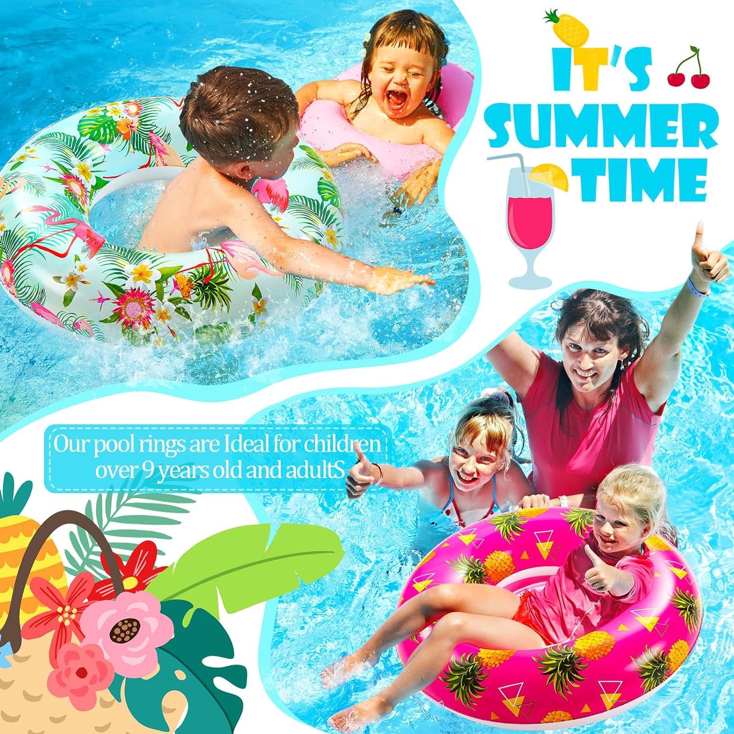 Snapklik.com : 12 Pcs Large Pool Floats Tube 32 Inches Tropical Leaves ...