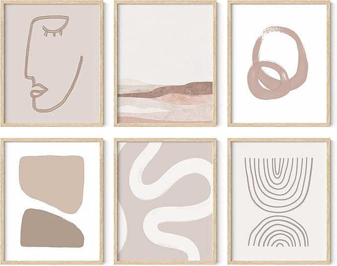 Amazon.com: HAUS AND HUES Beige Boho Wall Art – Set of 6 Neutral Mid ...