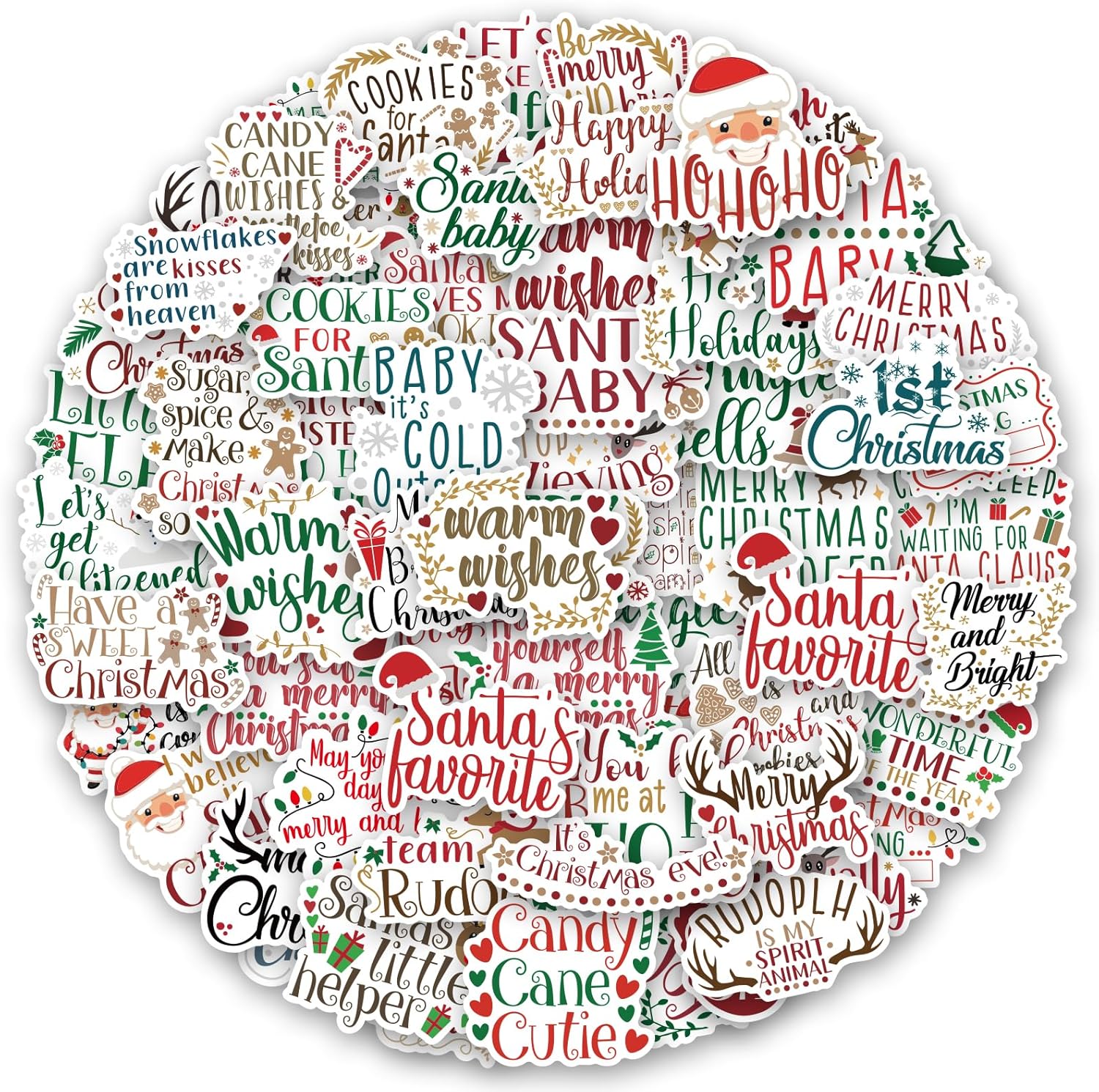 Amazon.com: 100 Pcs Christmas Theme Stickers for Kids Adults and Water ...