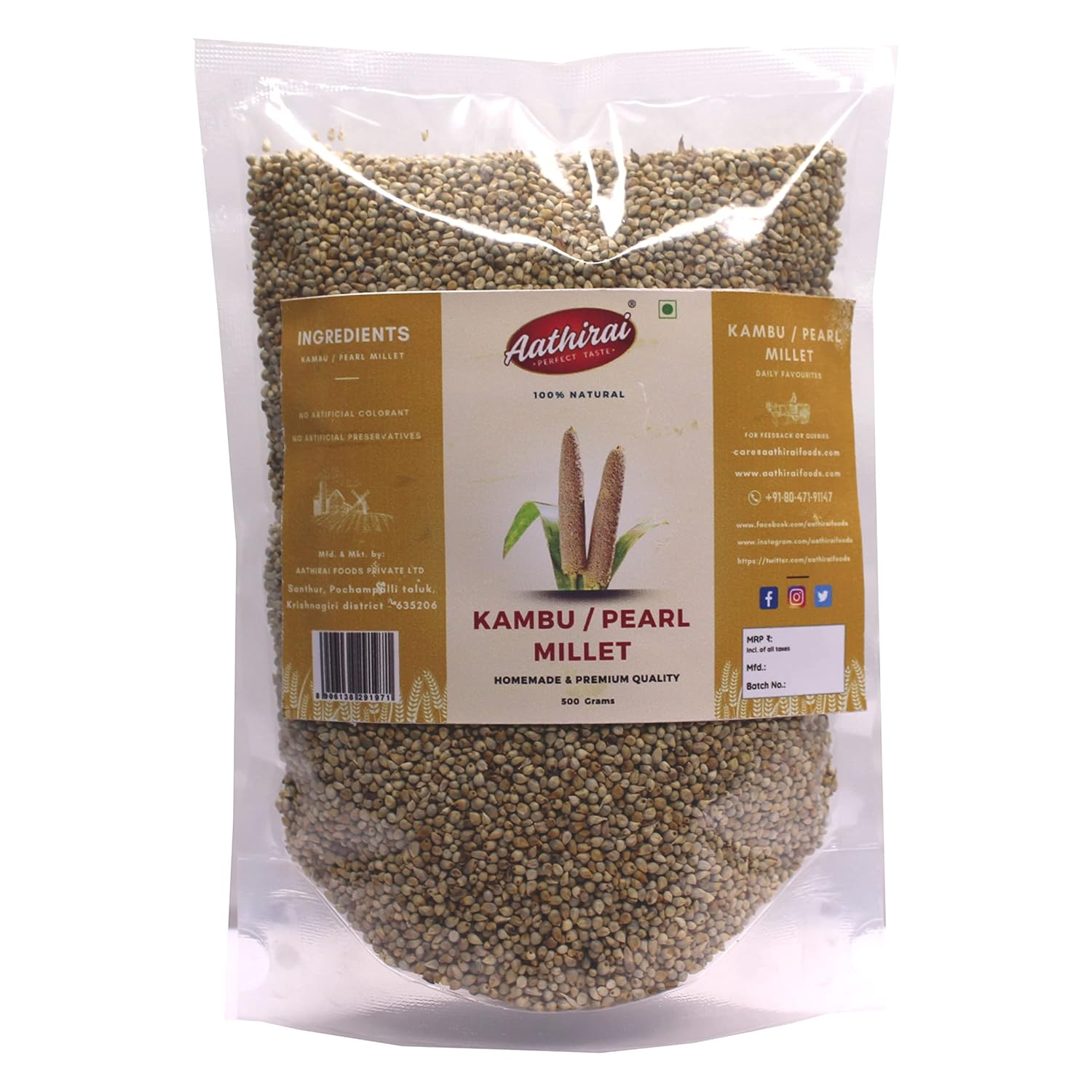 Aathirai Kambu/Pearl Millet - 1KG | Unpolished Whole Grain | 100% Pure ...