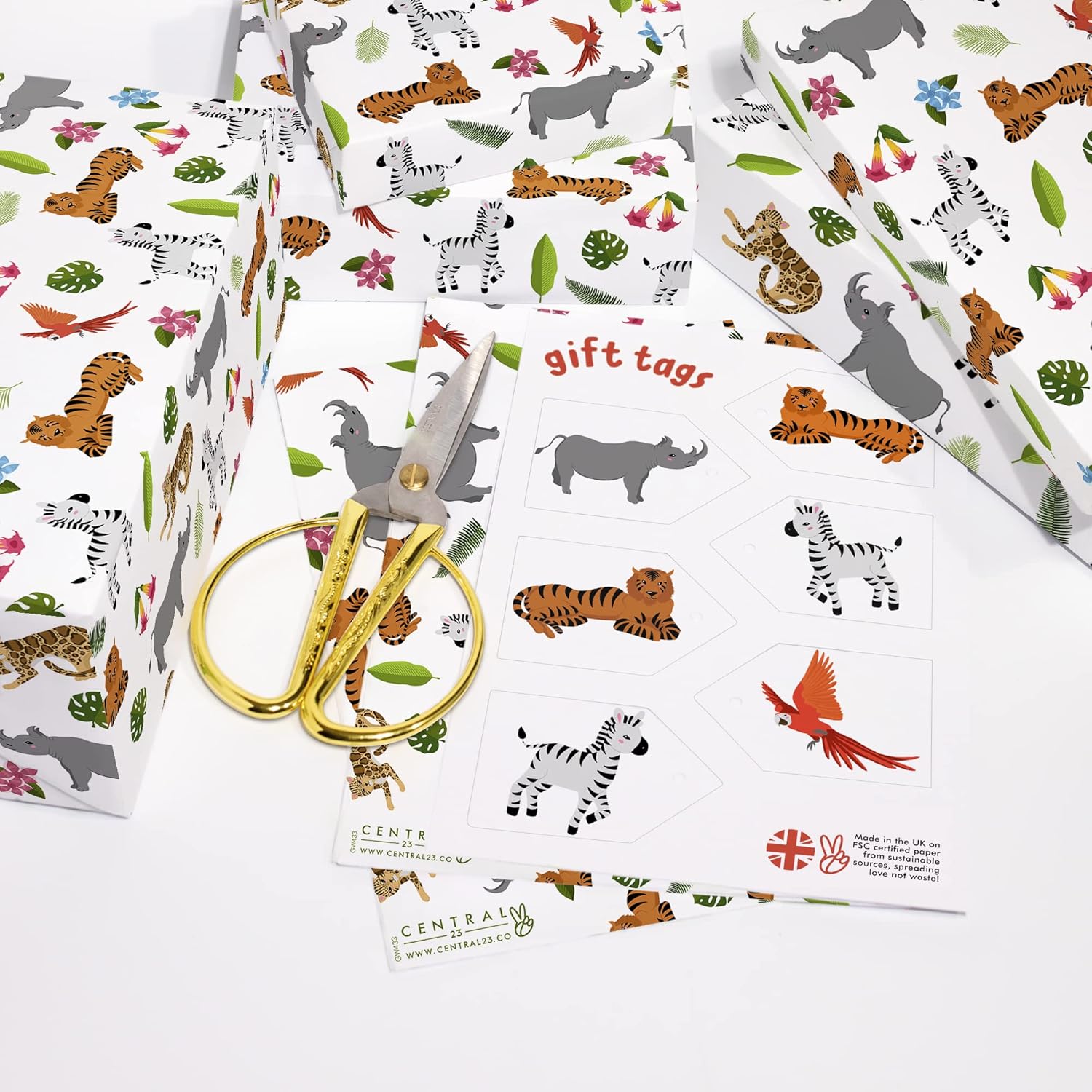 Animal Wrapping Paper – 6 Sheets of Gift Wrap – Cute Safari Animals ...