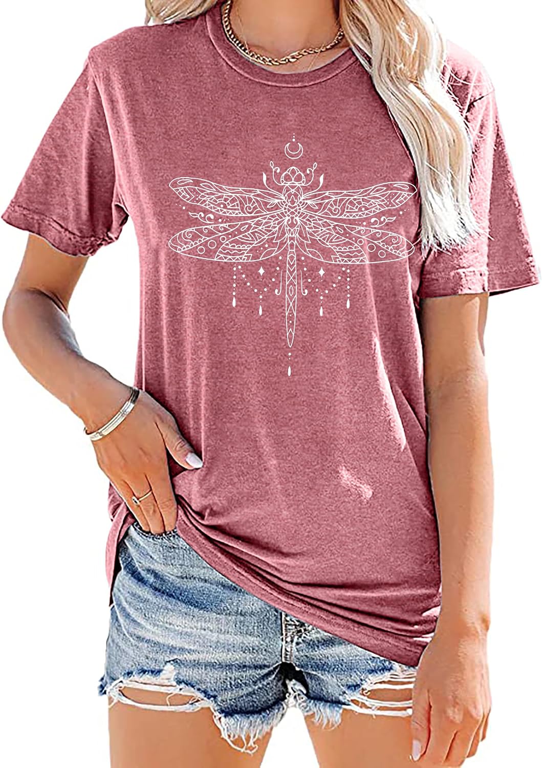 ELDPS Women Dragonfly Tshirt: Funny Dragonfly Print Shirt Cute Animal ...