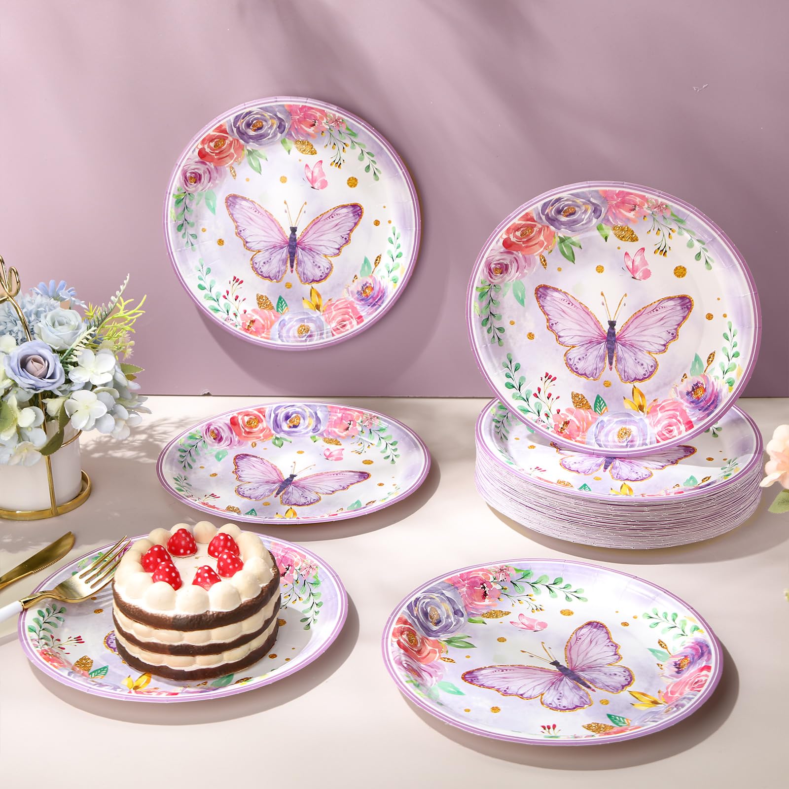 Snapklik.com : 60 Pieces Butterfly Paper Plates Bulk 9 Inch Spring ...