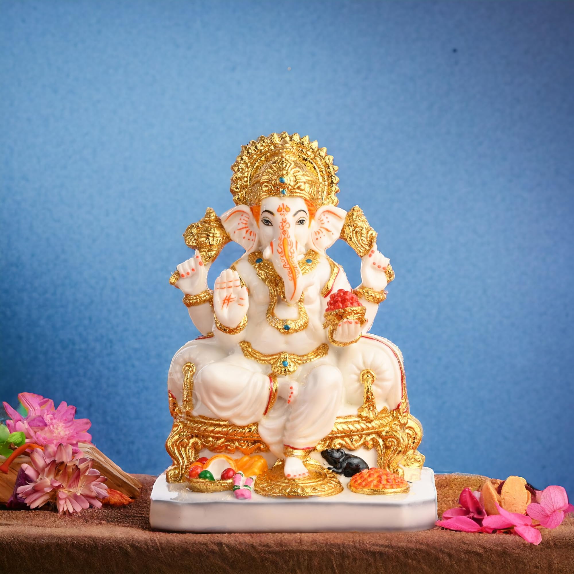 Buy SANKALAN CREATIONS Presents Dressed Ganesh Chowki (Marble Dust) 10 ...