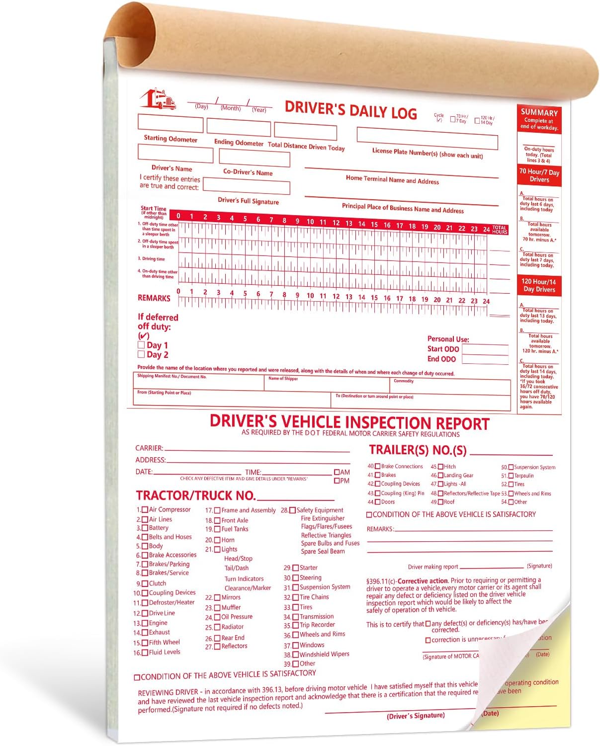 Amazon.com : 8.5x11inch 2-in-1 Driver Log Books for Truckers Dot Log ...