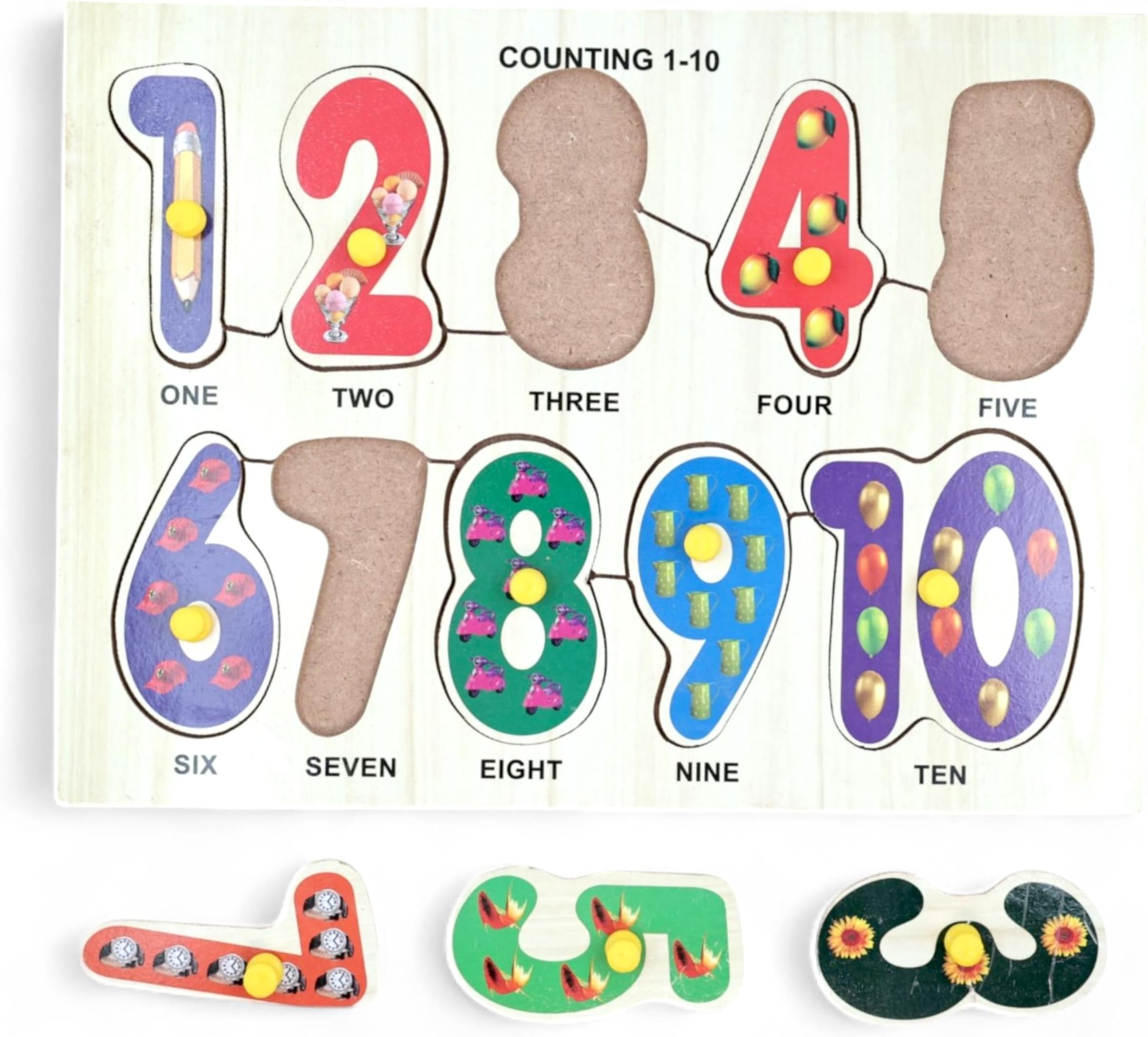 Krafthooks 1 to 10 Wooden Counting Number Puzzle for Kids | Educational ...
